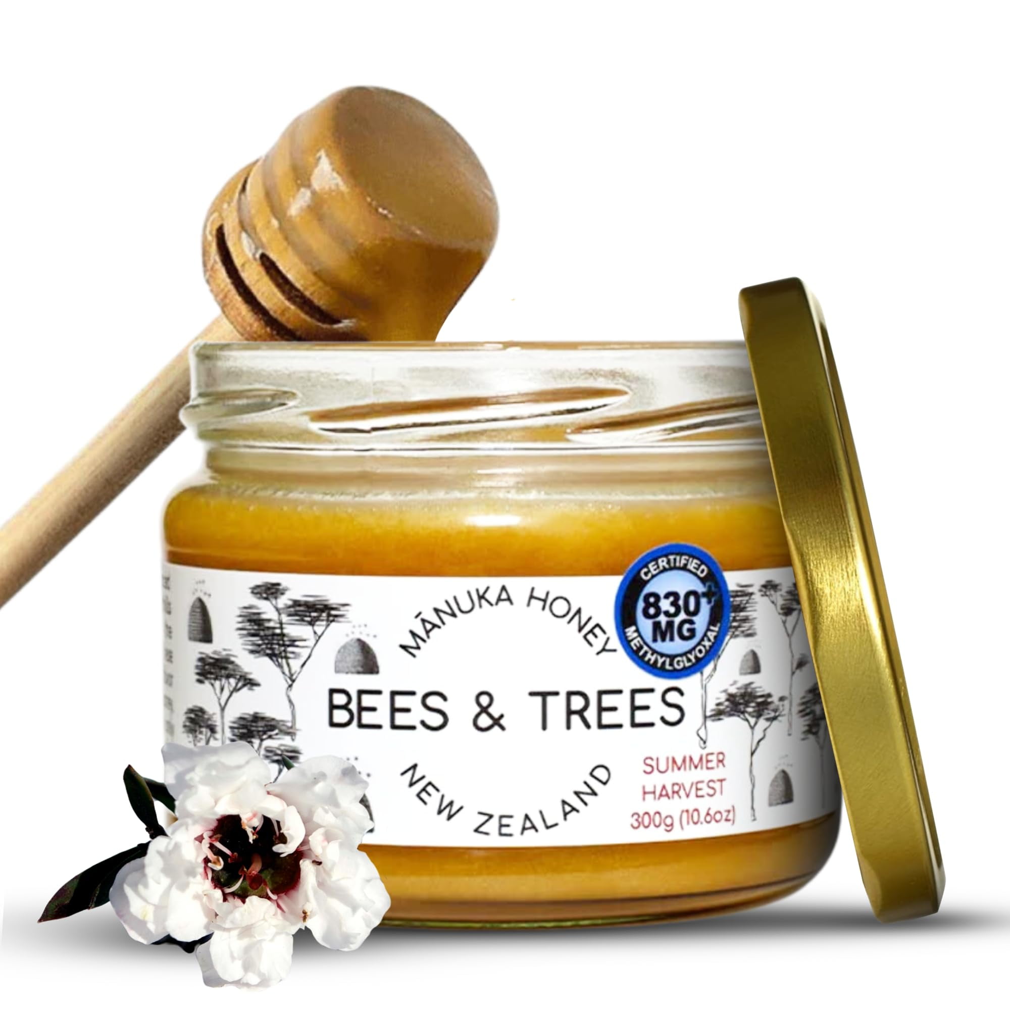 Bees & Trees Manuka BDF32 Honey 830+ MGO - Pure New Zealand Raw Monofloral Honey - Unpasteurized ...