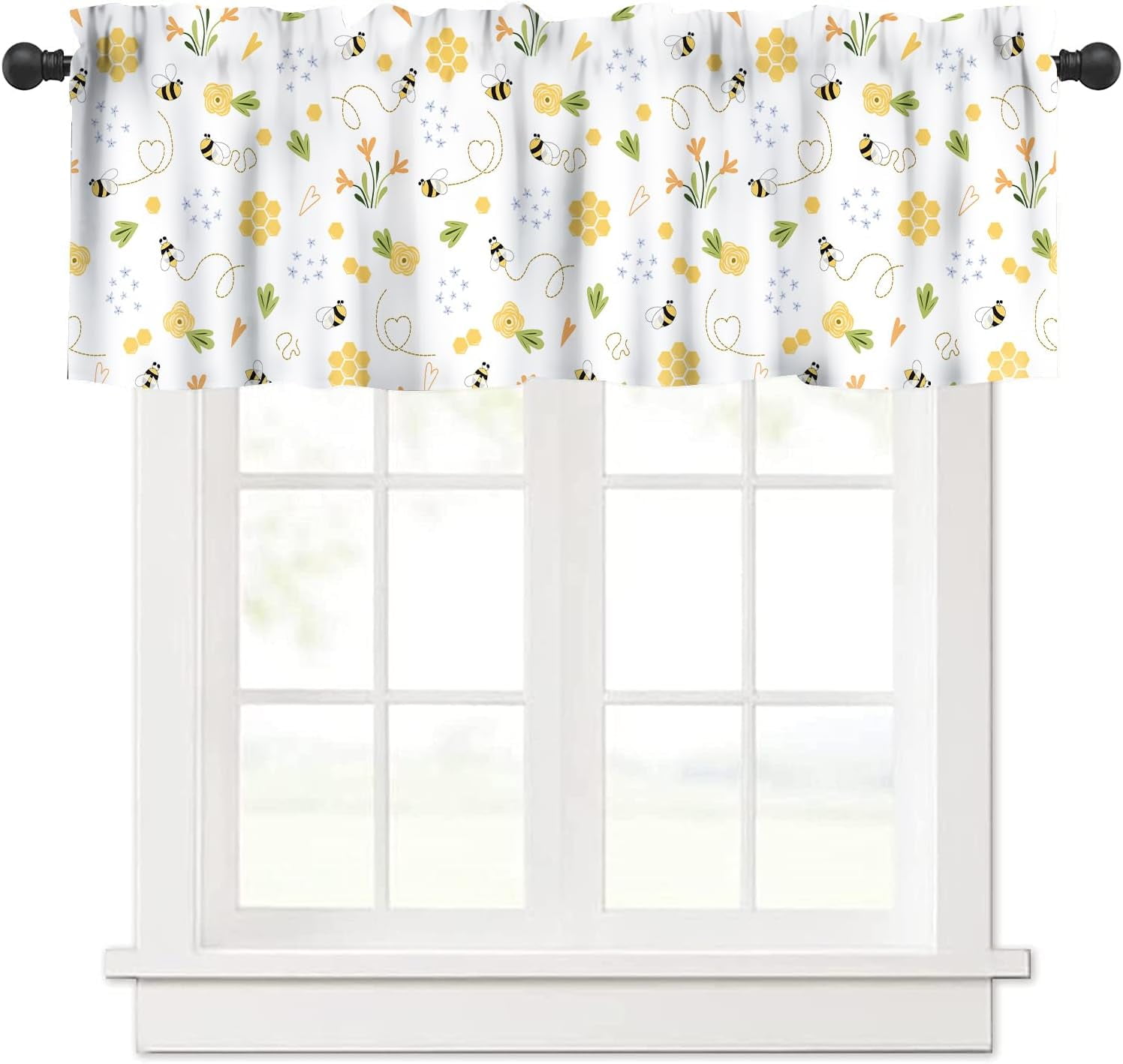 Bees Valance Curtain Kids Colorful Doodle Yellow Beehive Doh Weed Home ...