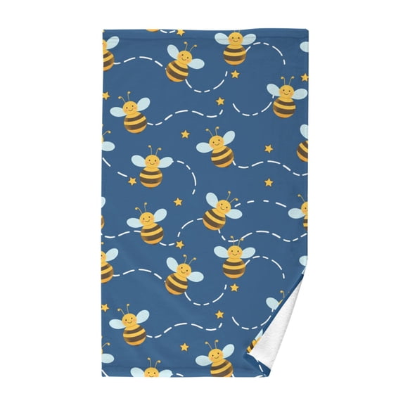 Bees White Dashed Stars Pattern Bath Towel 100% Cotton Soft Thick High ...