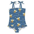 Bees White Dashed Stars Pattern Girls' One-Piece Swimsuit Bowknot Tie ...