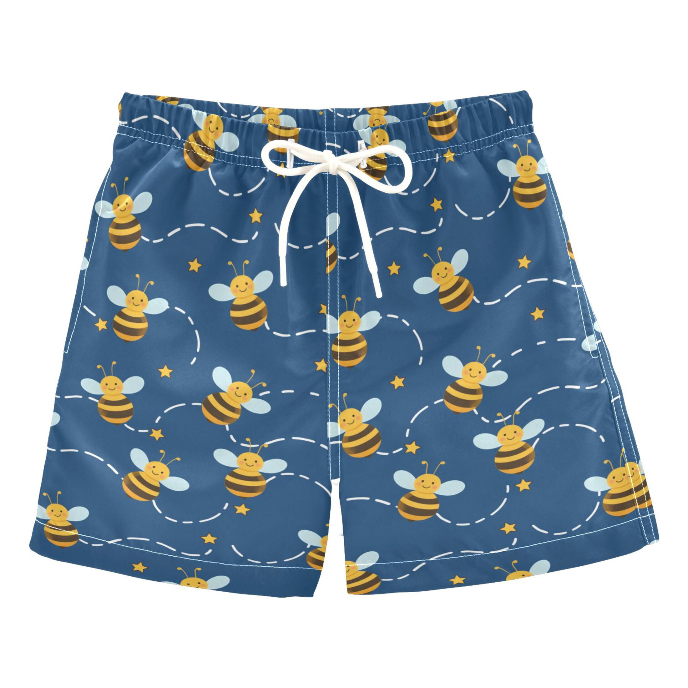 Bees White Dashed Stars Pattern Swim Trunks Quick Dry Beach Pool Board ...