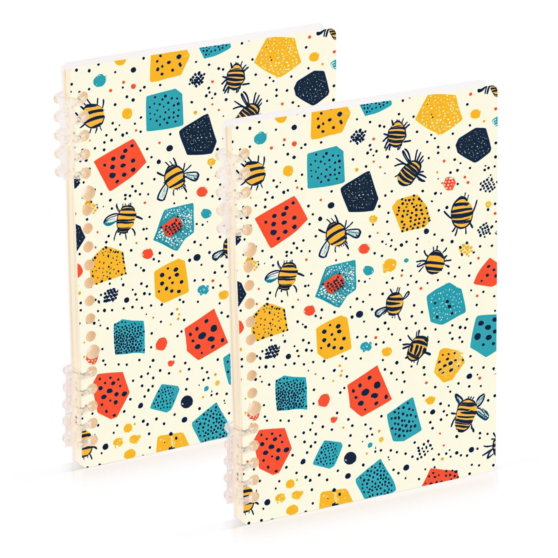 Bees and Colorful Shapes Lined Spiral Journal Notebook 60 Pages A5 ...
