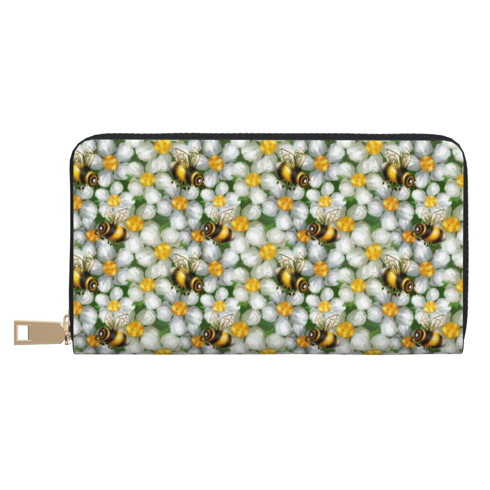 Bees and Flower Wallet Women, Leather Bifold Multi Card Wallet, Women's ...
