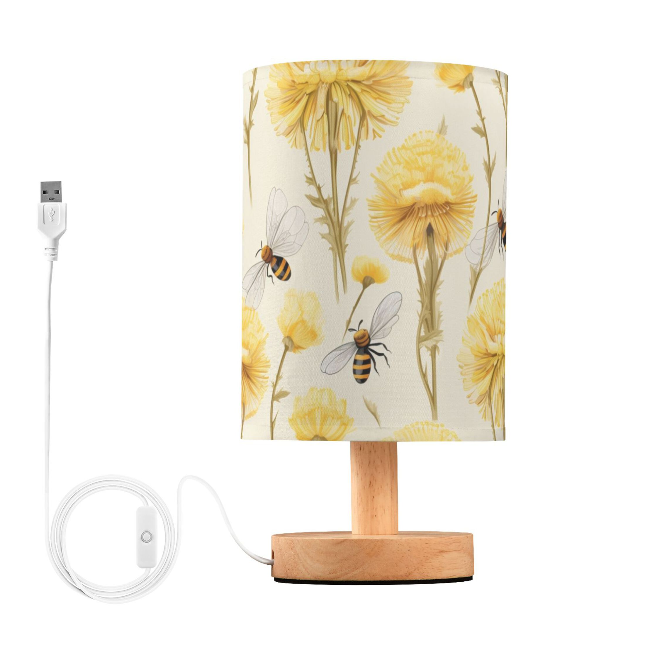 Bees and Flowers Bedside Table Lamp LED Warm Lights with USB Charging ...