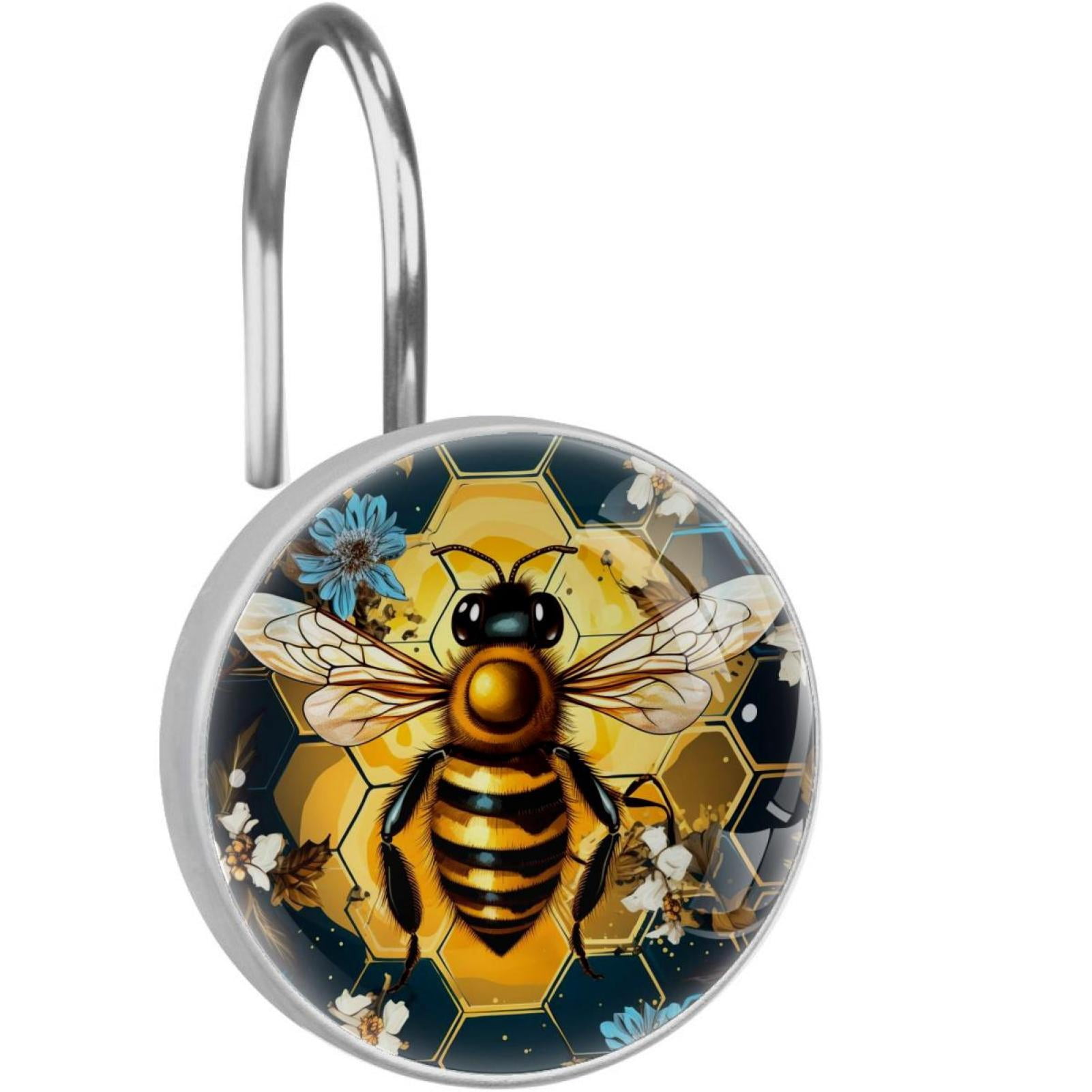 Bees and Flowers Decorative Shower Curtain Hooks – Resin, Glass, and Stainless Steel ...