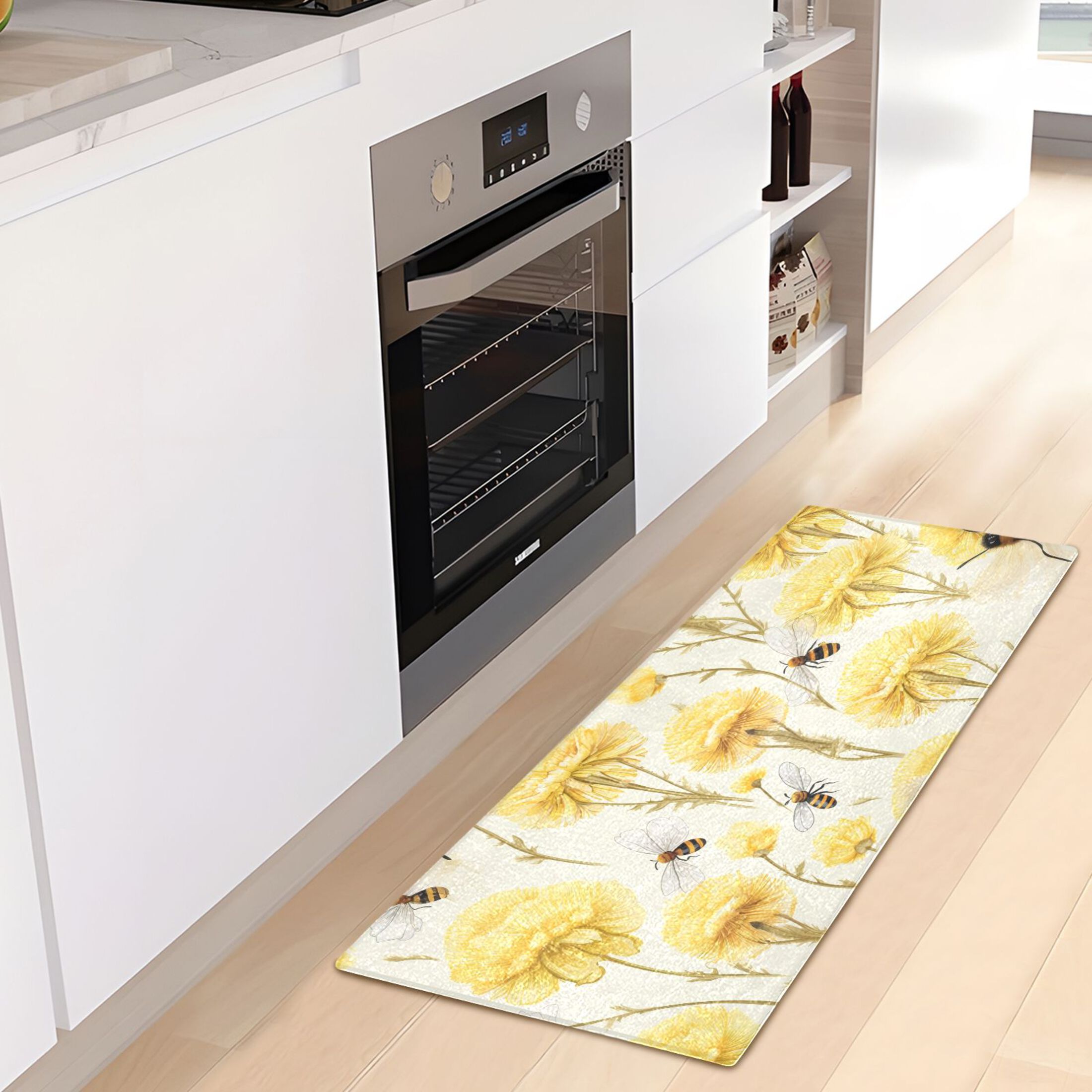Bees and Flowers Luxury Kitchen Rug Non Slip Bathroom Plush Mat Shaggy ...