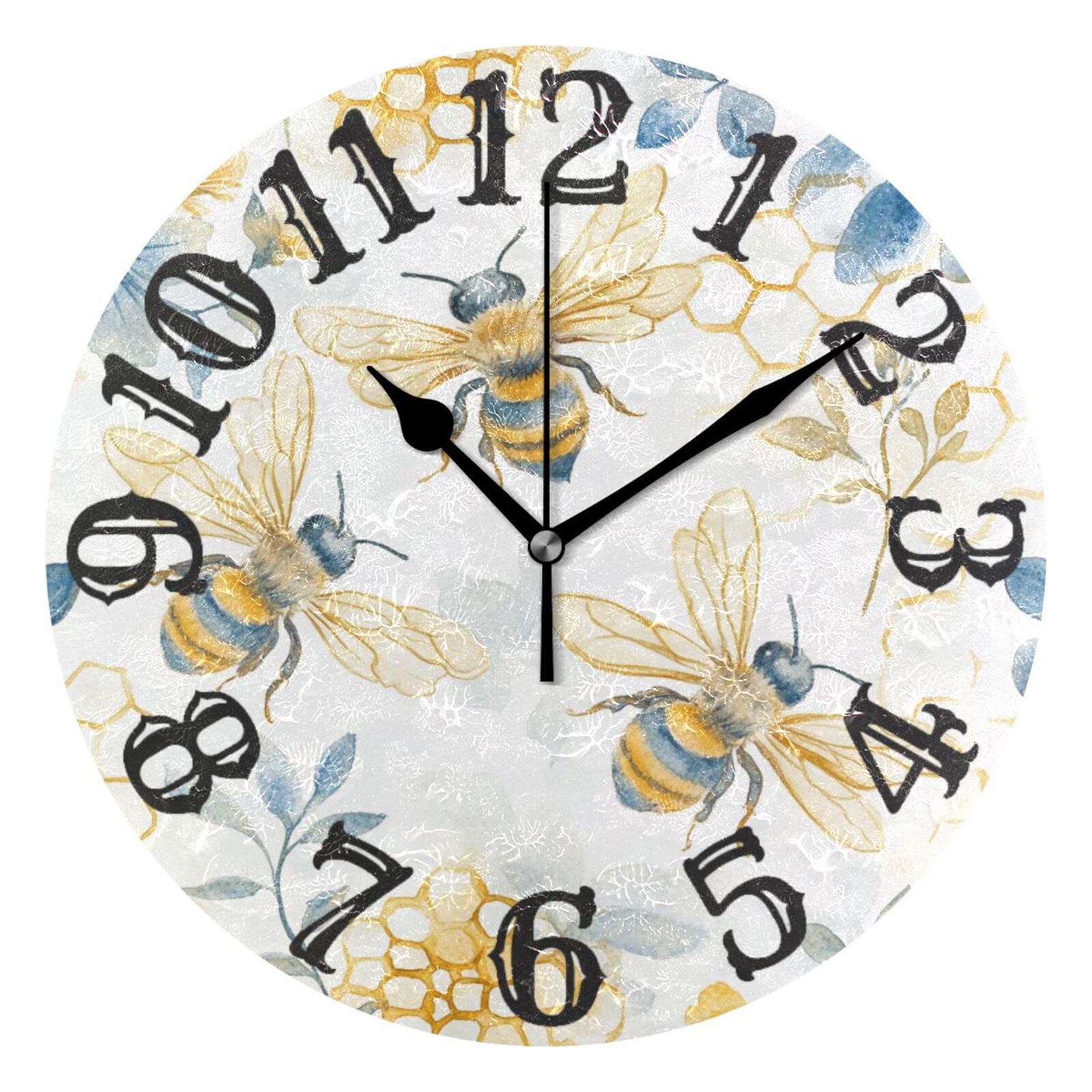 Bees and Flowers Wall Clock 10 inch Non-Ticking Easy to Read Decorative ...