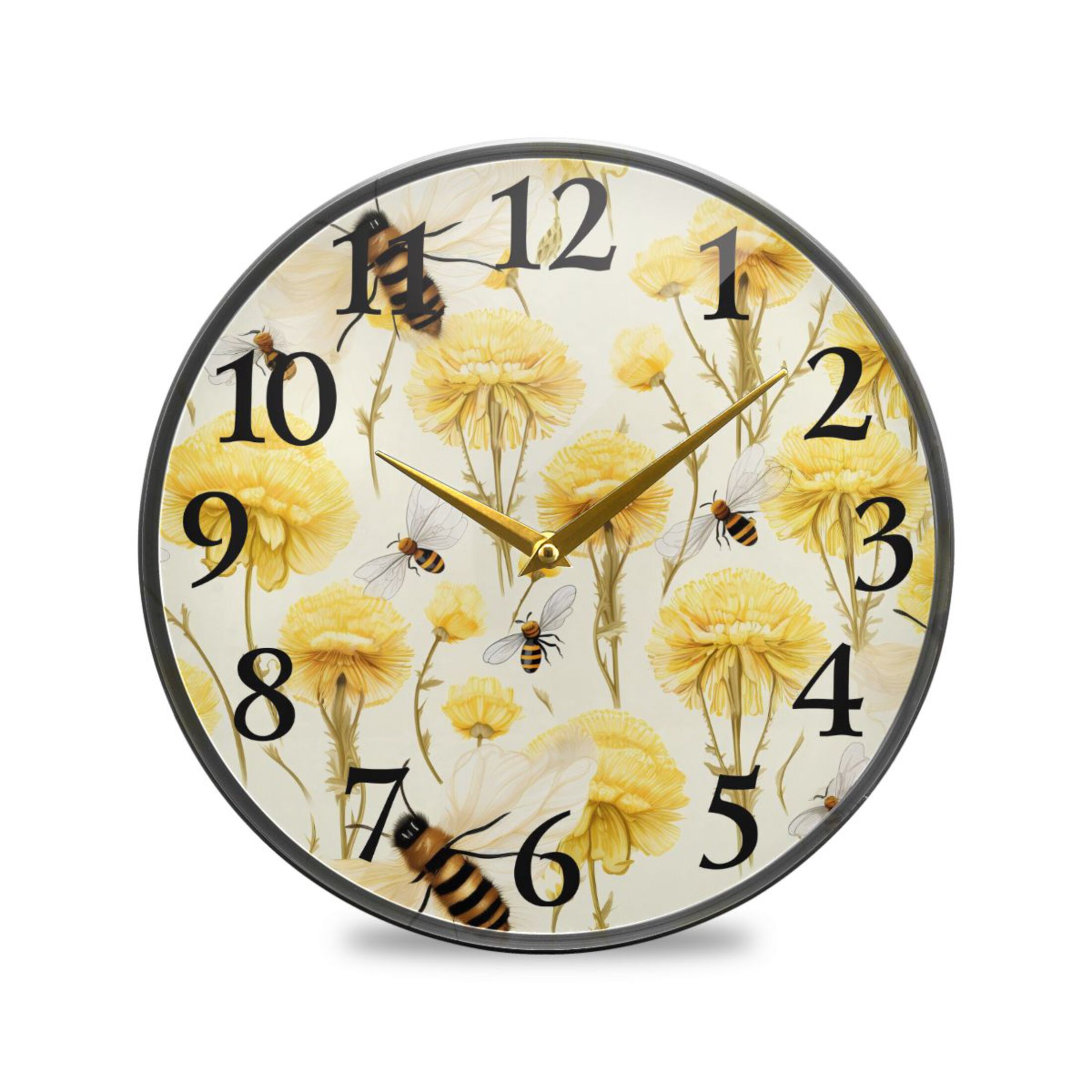 Bees and Flowers Wall Clocks Battery Operated 11.9 Inch Round Clock ...