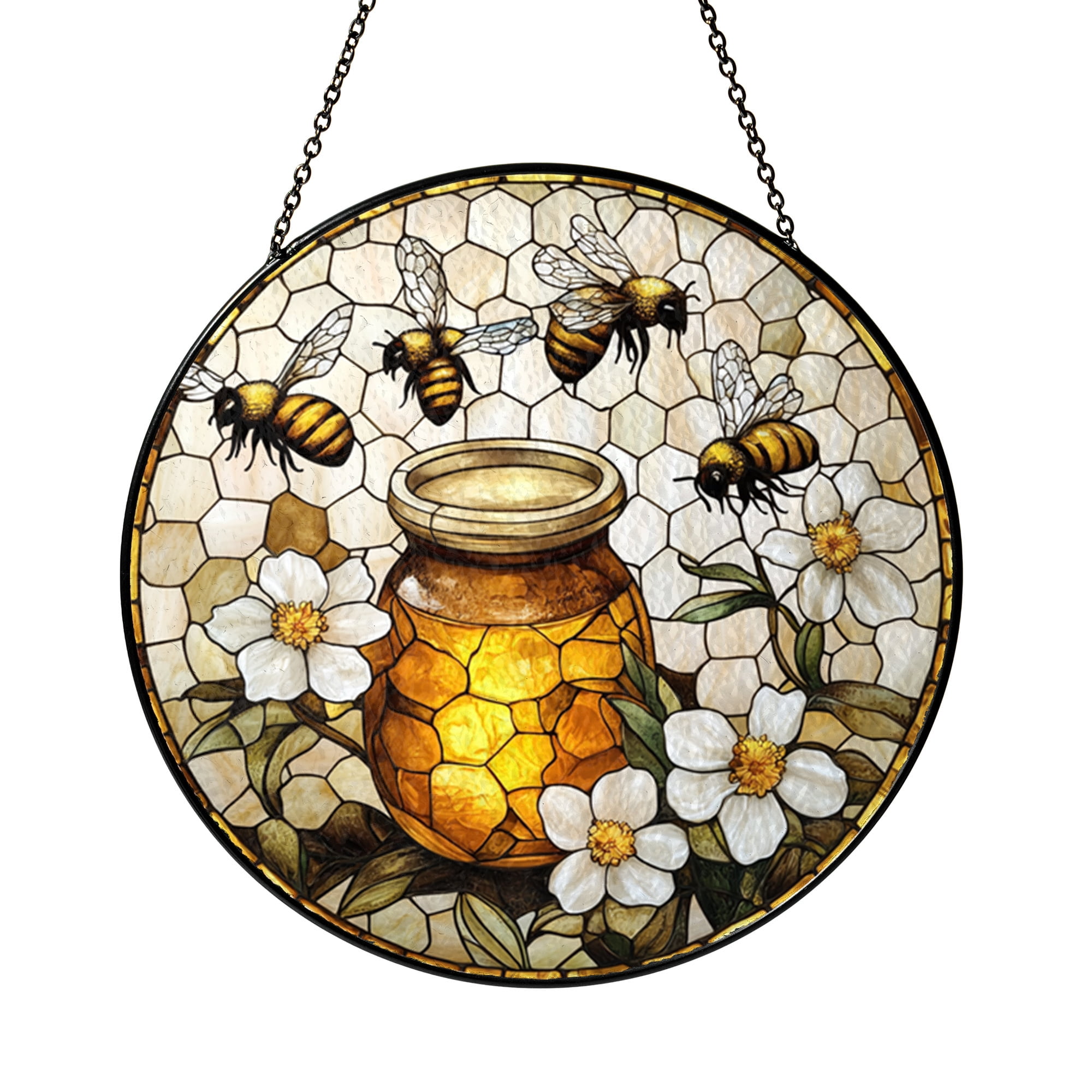 Bees and Honey Jar Stained Glass Suncatcher – Decorative Window Hanging ...
