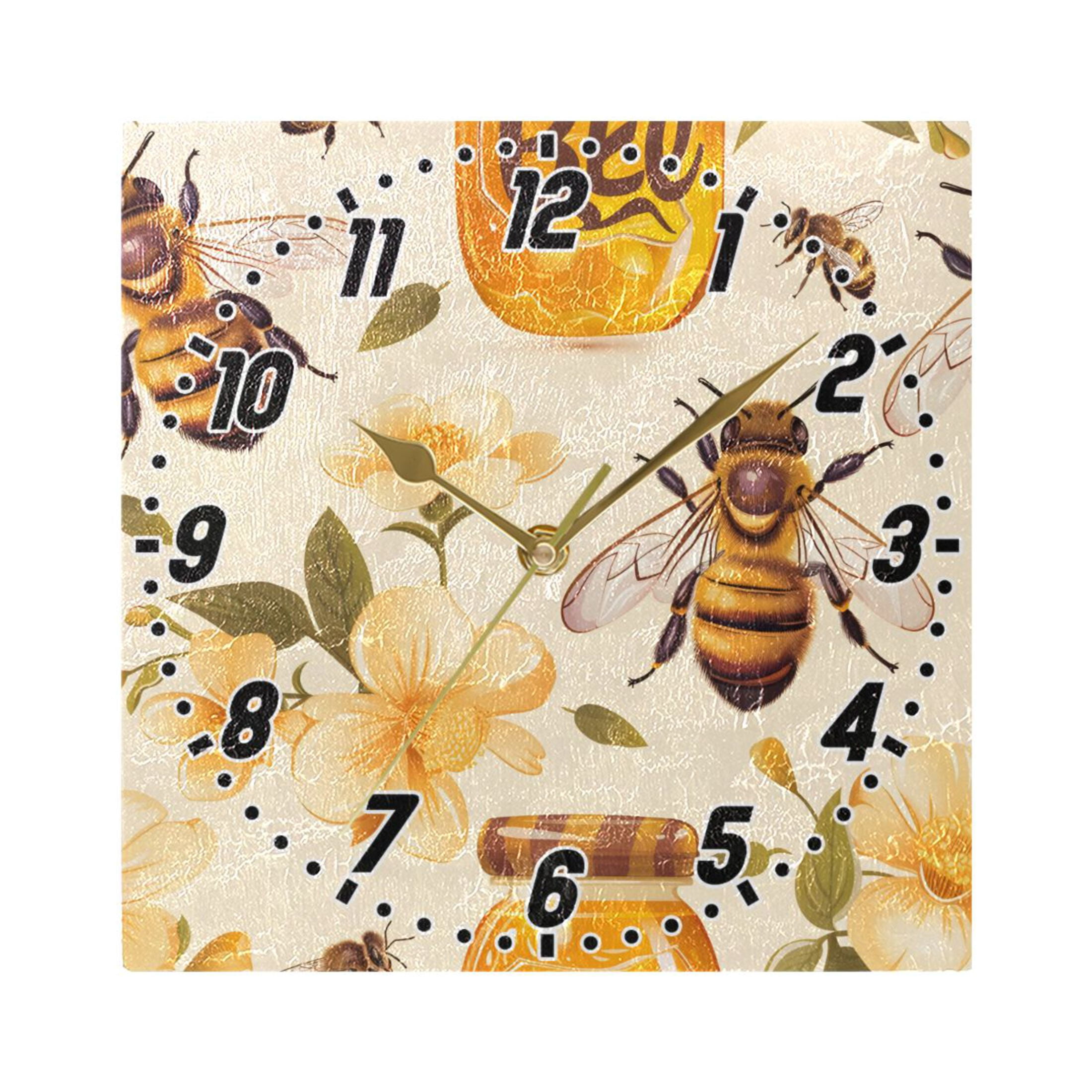 Bees and Honey Wall Clock Battery Operated Silent Non-Ticking Bedroom ...