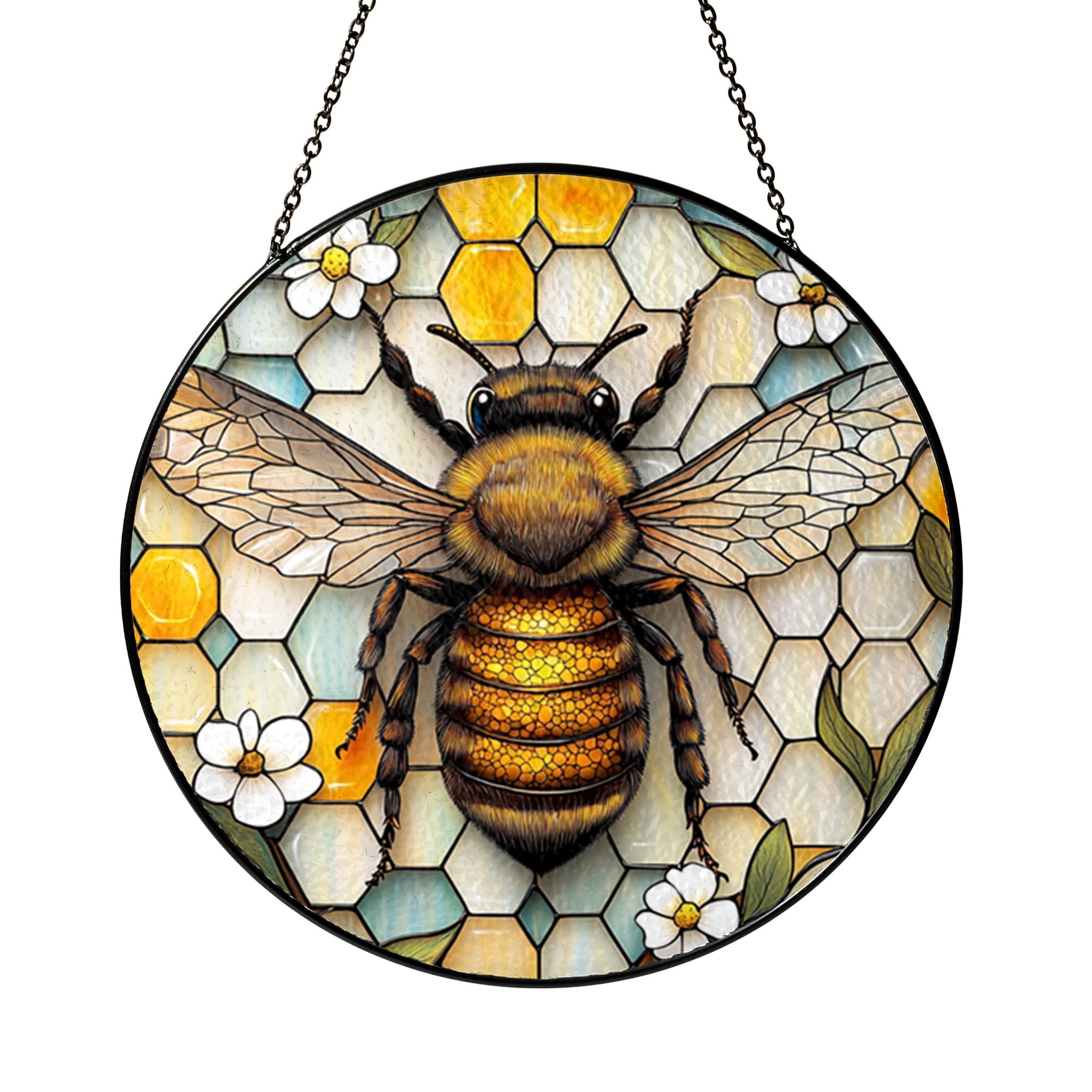 Bees and Honeycomb Stained Glass Style Suncatchers, Floral Window ...