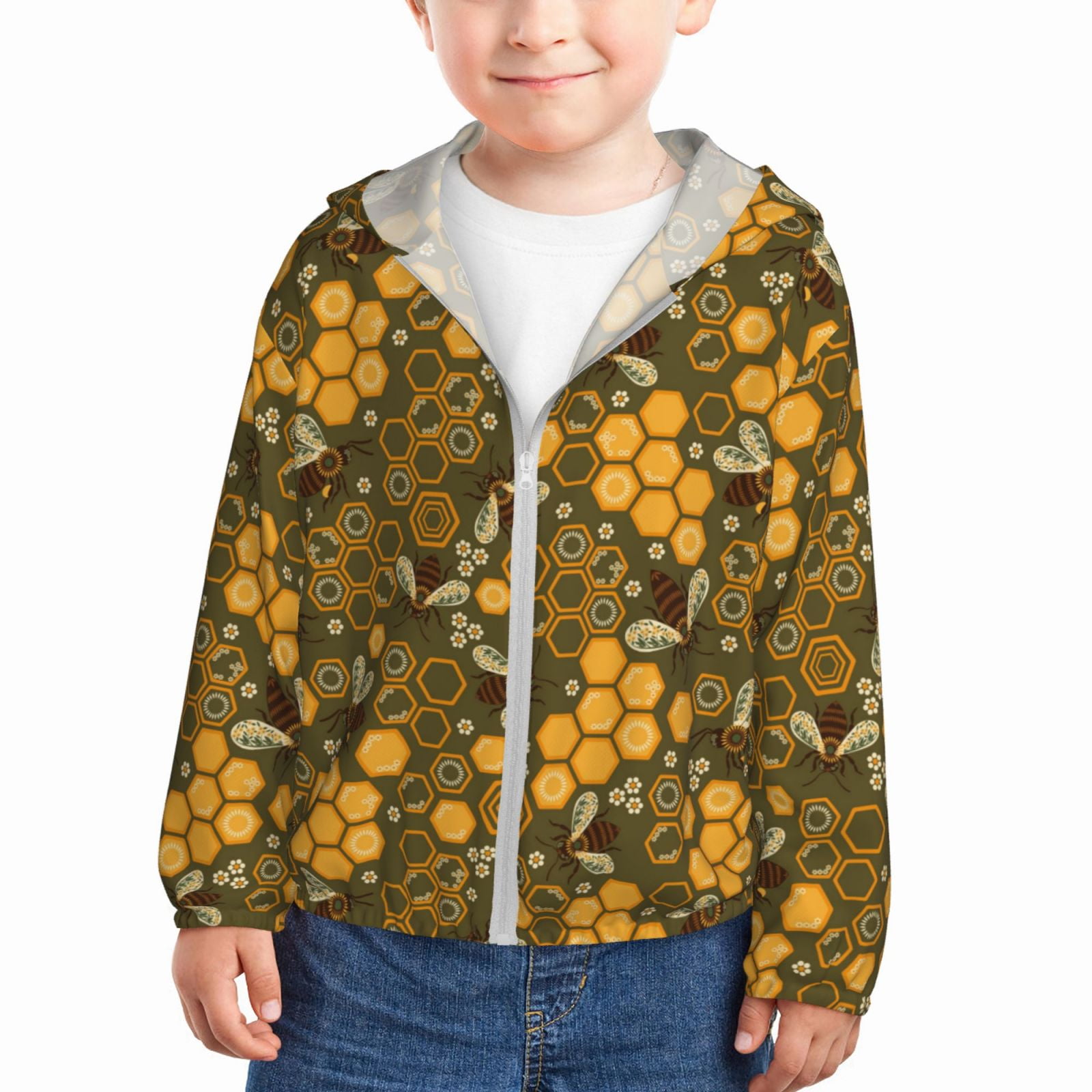 Bees and Honeycombs Sun Protection Clothing Zip Up Hoodie Lightweight ...