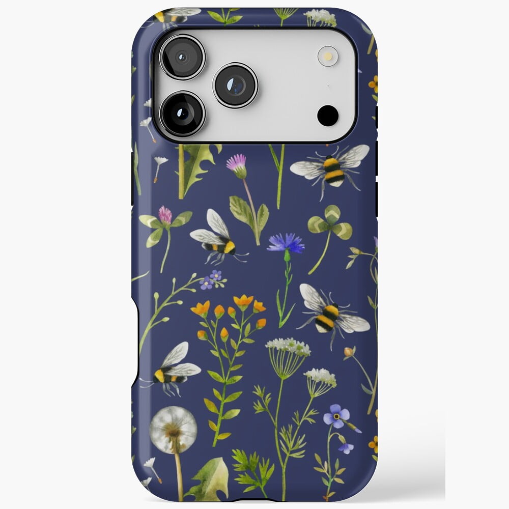 Bees and Wildflowers Dark Themed Compatible Phone Case for iPhone 11–17 ...