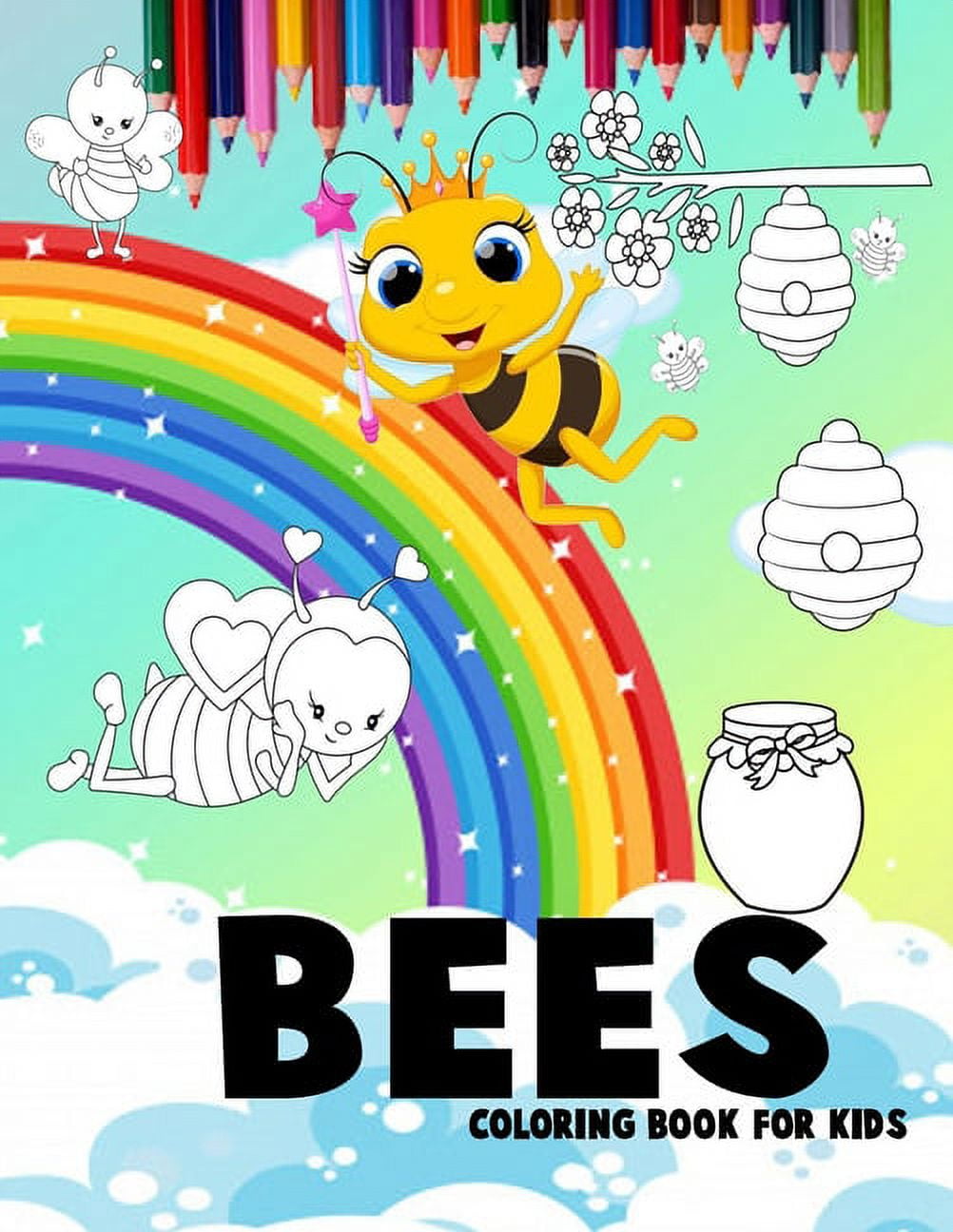 Bees coloring book For kids: Bees with beautiful rainbows coloring book ...