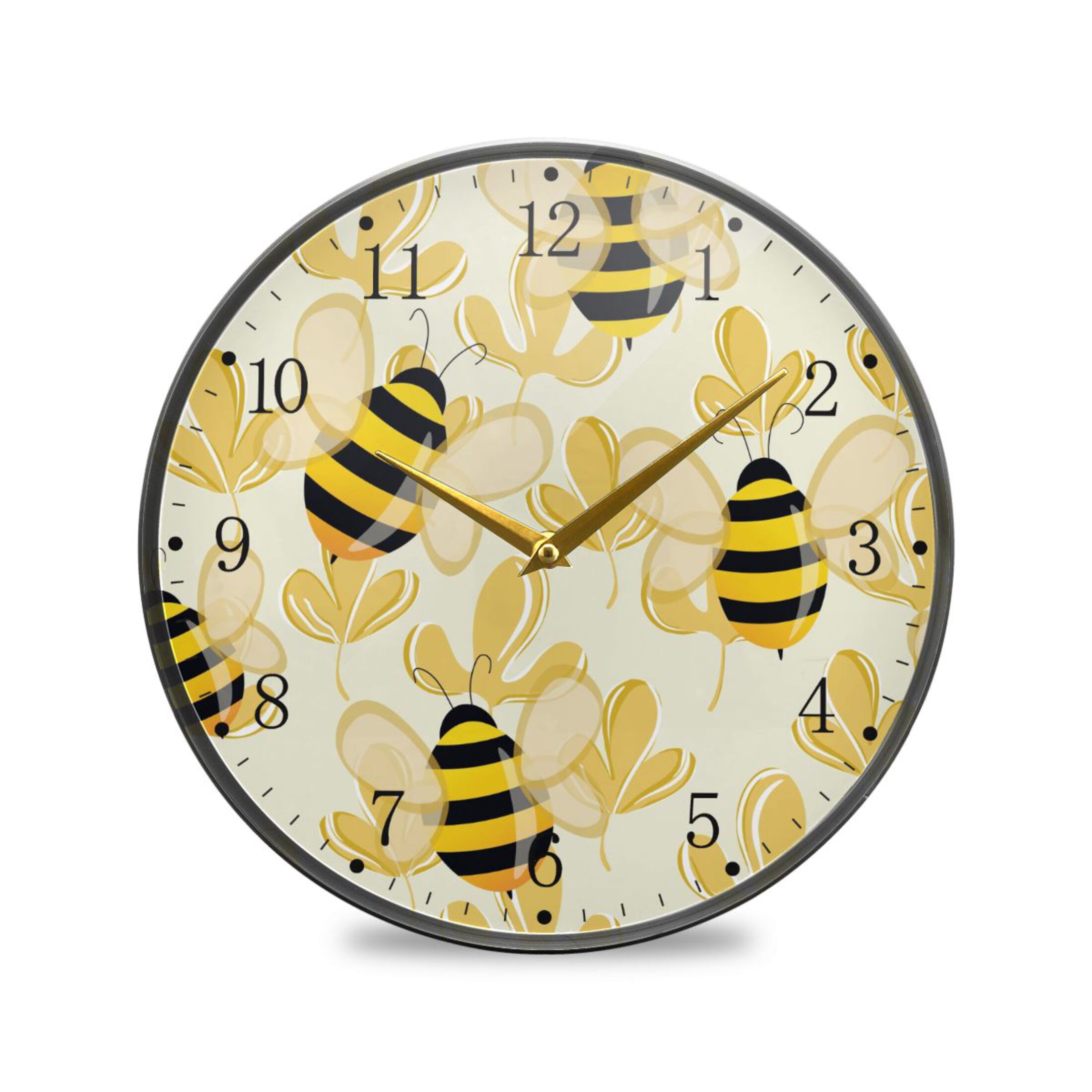 Bees on Floral Acrylic Wall Clocks Quiet Round Clock Battery Operated ...