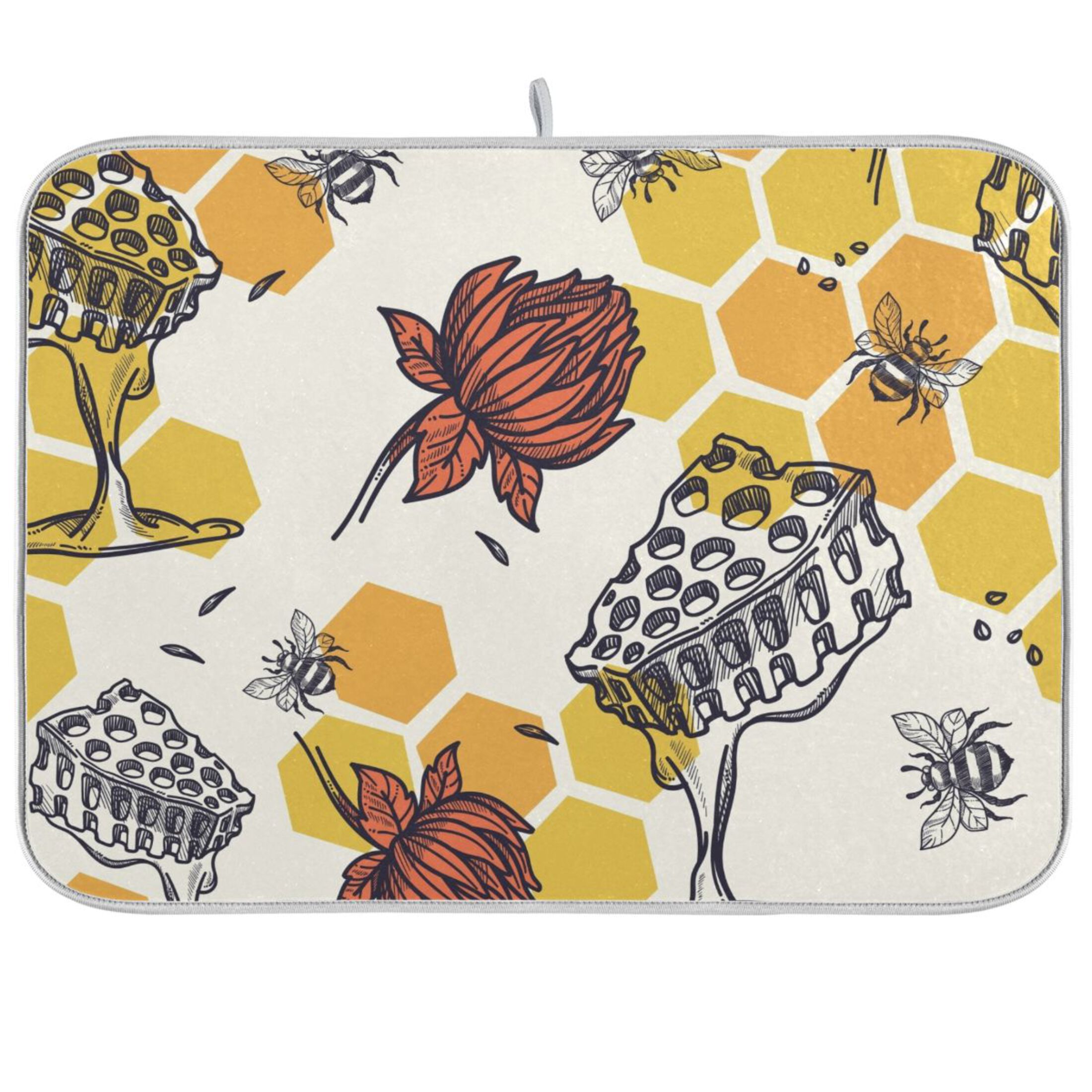Bees with Flowers Dish Drying Mat Microfiber Kitchen Mats Large Counter ...