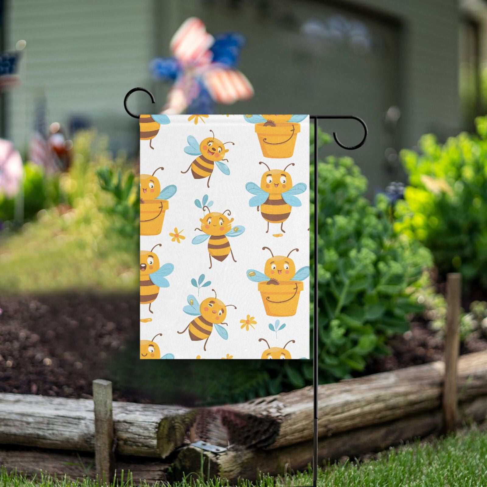 Bees with Leaves Garden Flag Double Sided Outdoor Banners for Courtyard ...