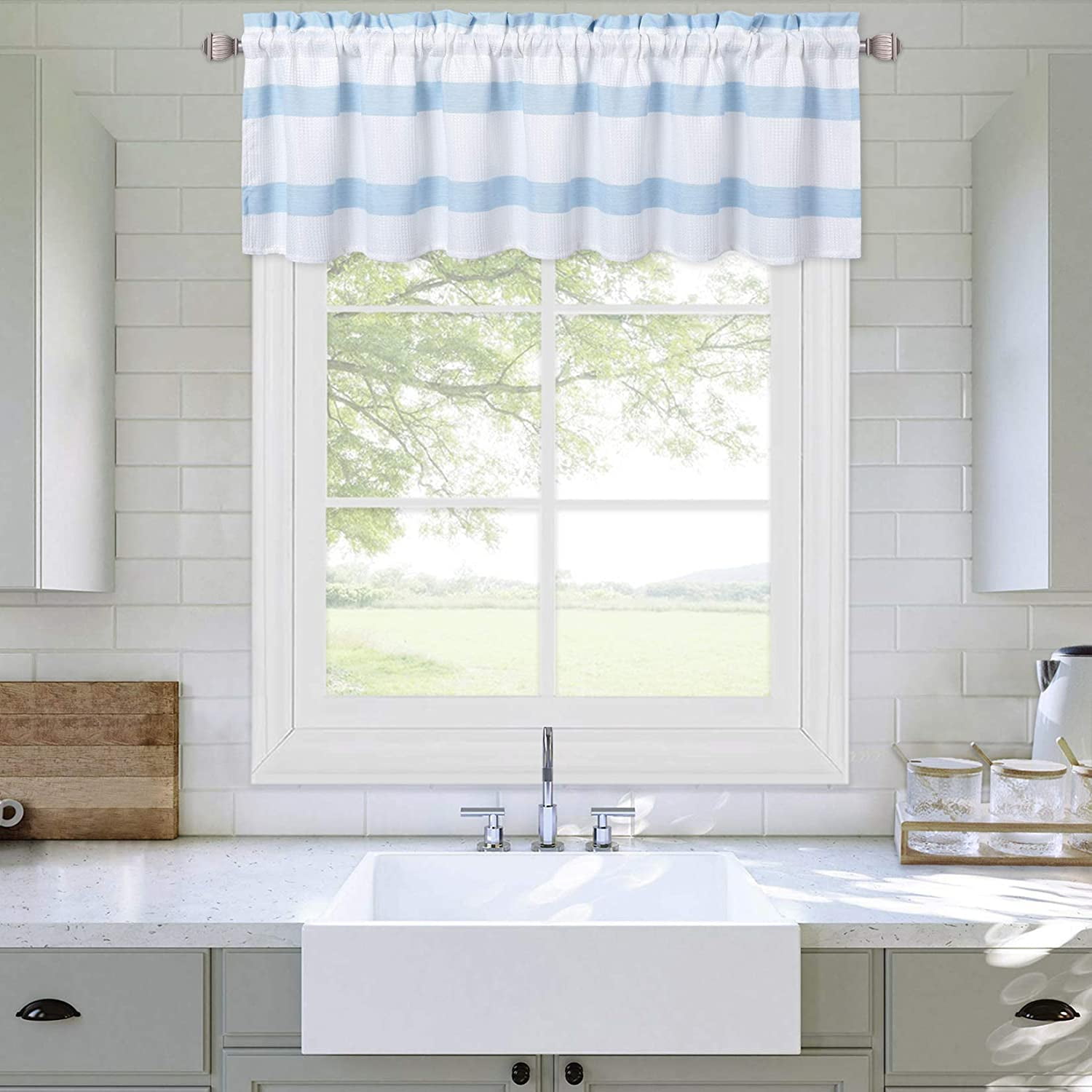 BeesClover Valances for Kitchen Windows, Waffle Weave Textured ...