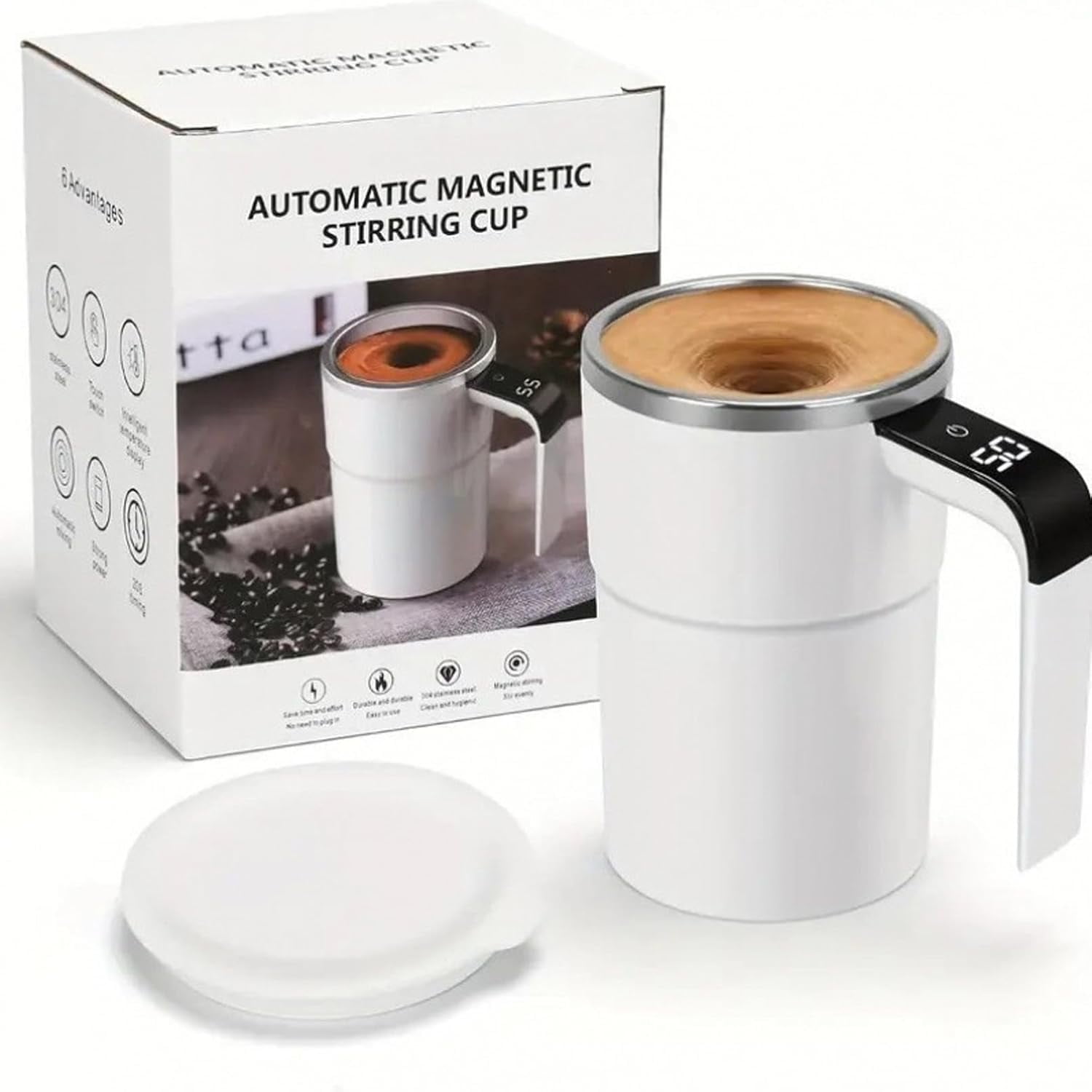 Beeswan Self-Stirring Magnetic Coffee Cup with Temp Display, 350ml ...