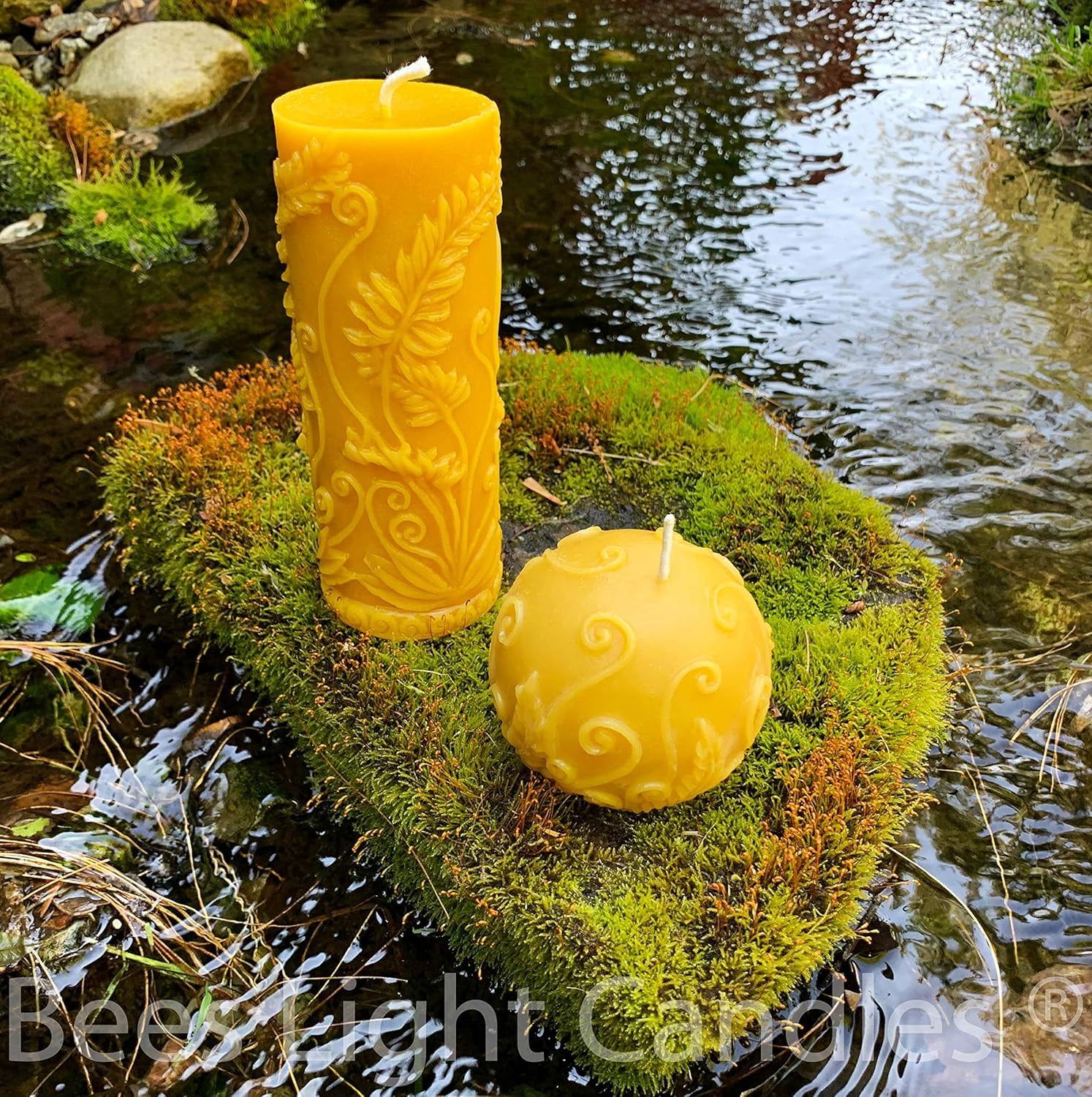 Beeswax Fern Candle Set Sphere & Pillar / 100% Natural Bees Wax ...
