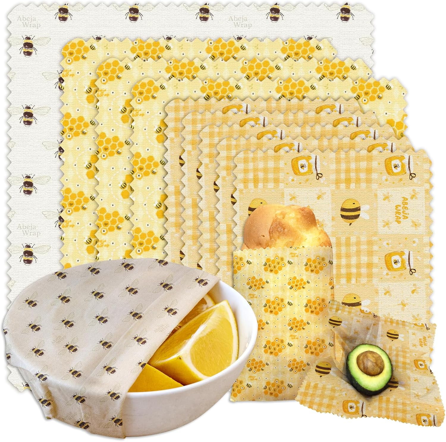 Beeswax Food Wrap 9-Pack (5S 3M 1L), Reusable Wraps for Food ...