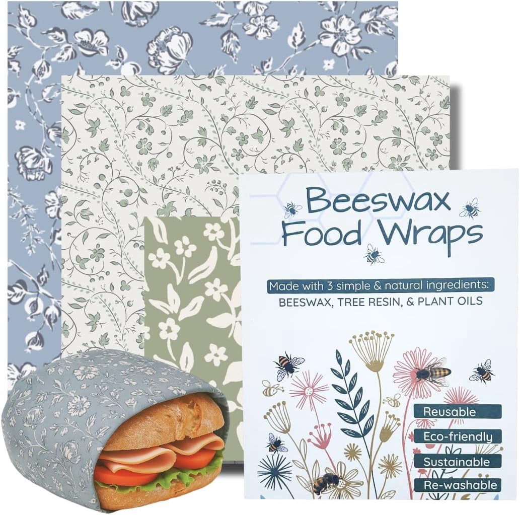 Beeswax Food Wraps 3 Pack (S, M, L) | Reusable, Organic, Plastic-Free ...