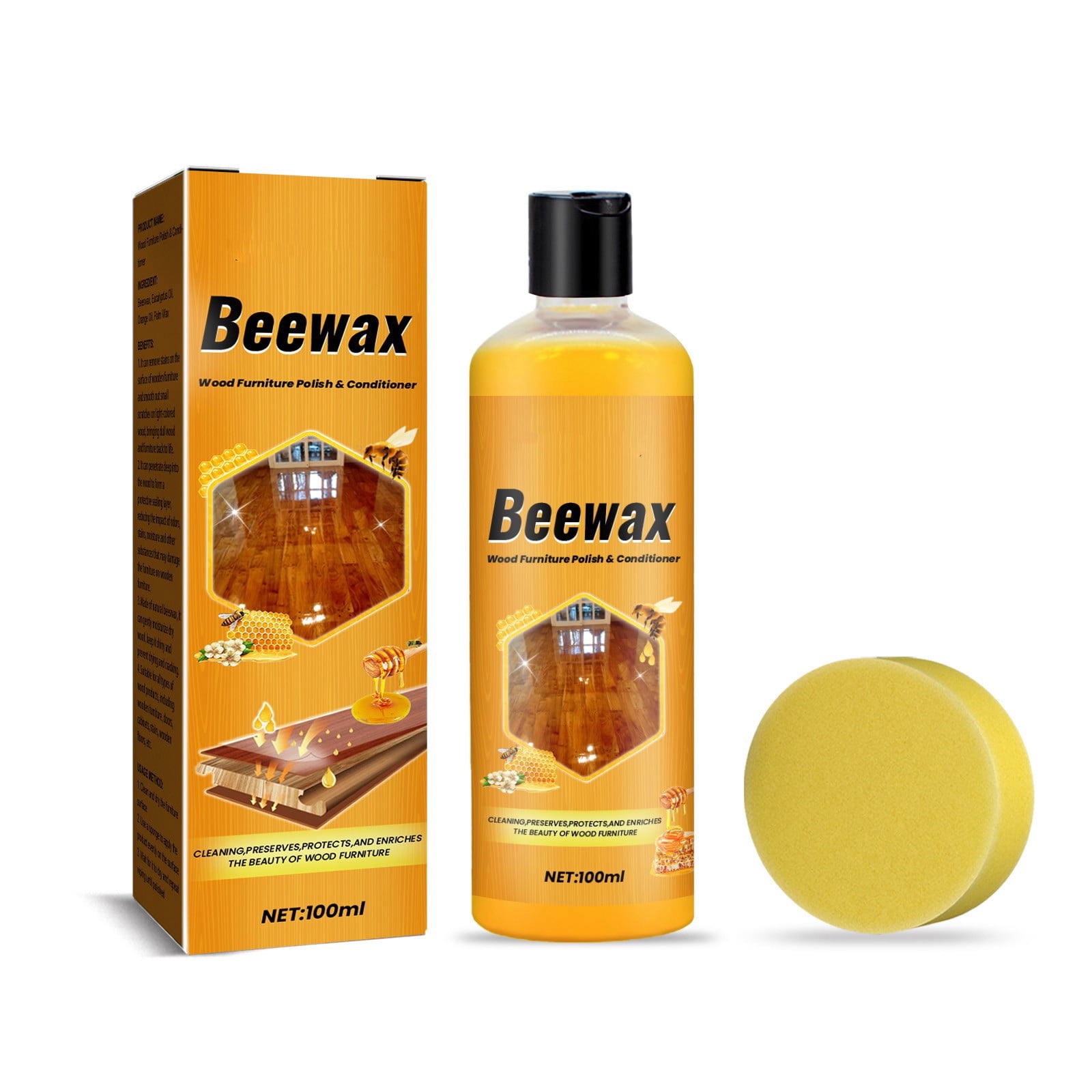 Beeswax Furniture Polish 2-Pack 100ml with Sponge for Wood Protection ...