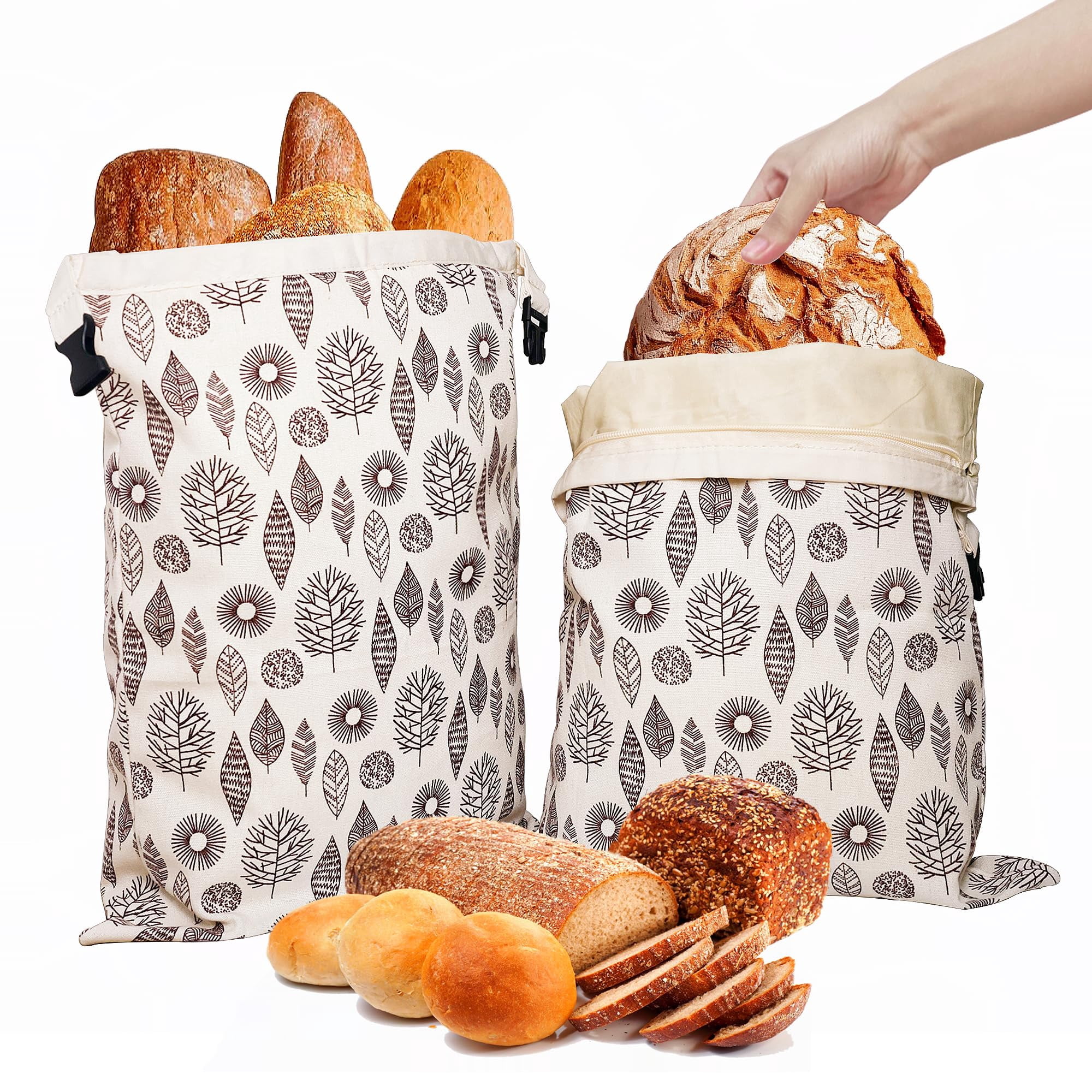 Beeswax Lined Cotton Bread Bags Leaf Pattern 2 Pack, 17" x 13 ...