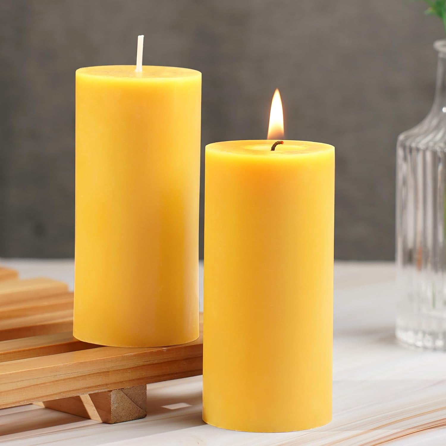 Beeswax Pillar Candles Set of 2,70 Hours Long Burning,100% Natural ...