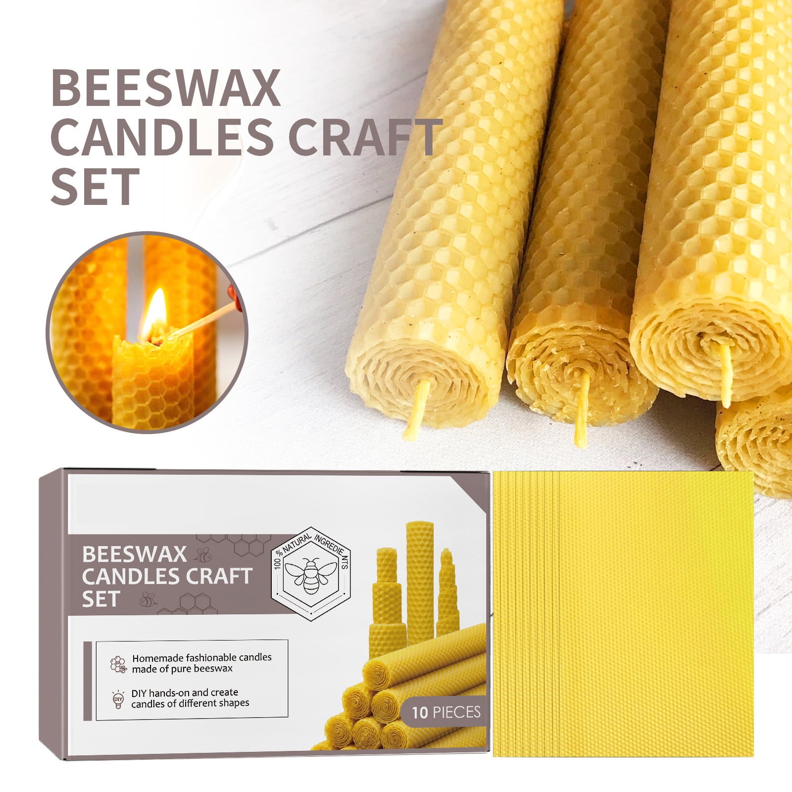 Beeswax Taper Candles, Pack of 10, Hand Rolled Beeswax Candles ...