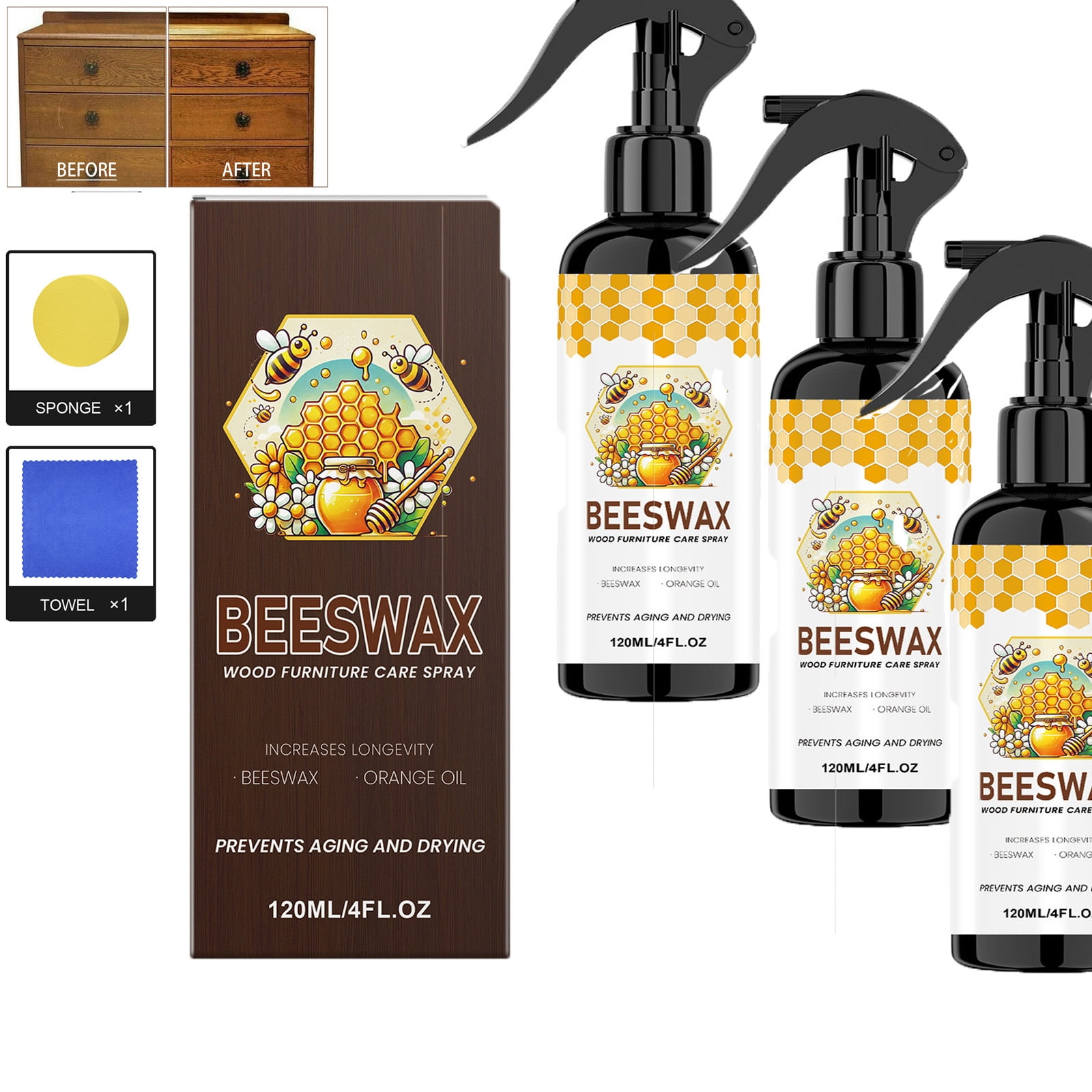 Beeswax Wood Polish Spray, Bees Wax Furniture Polish and Cleaner, Multi ...