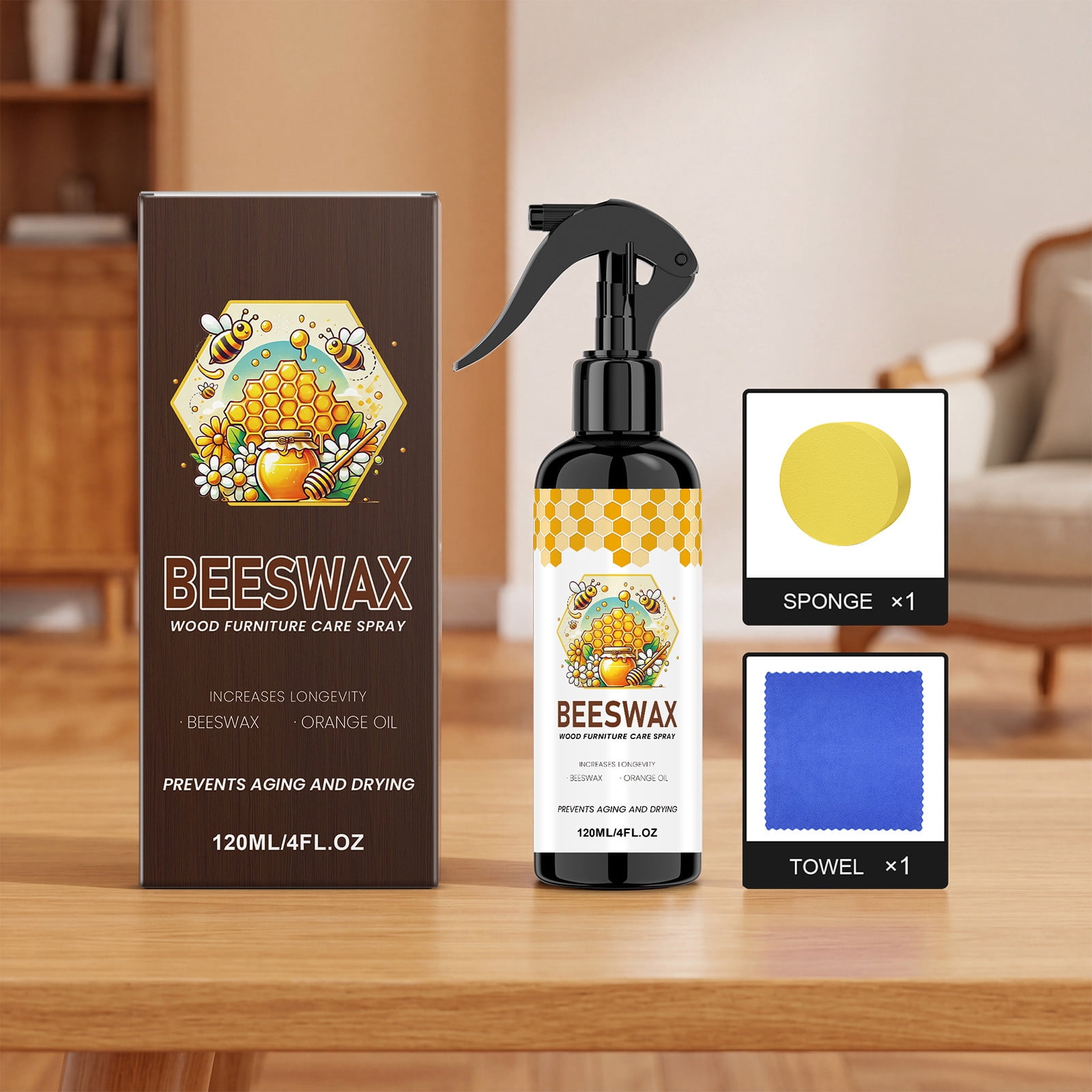 Beeswax Wood Polish Spray, Natural Bees Wax Furniture Polish and ...