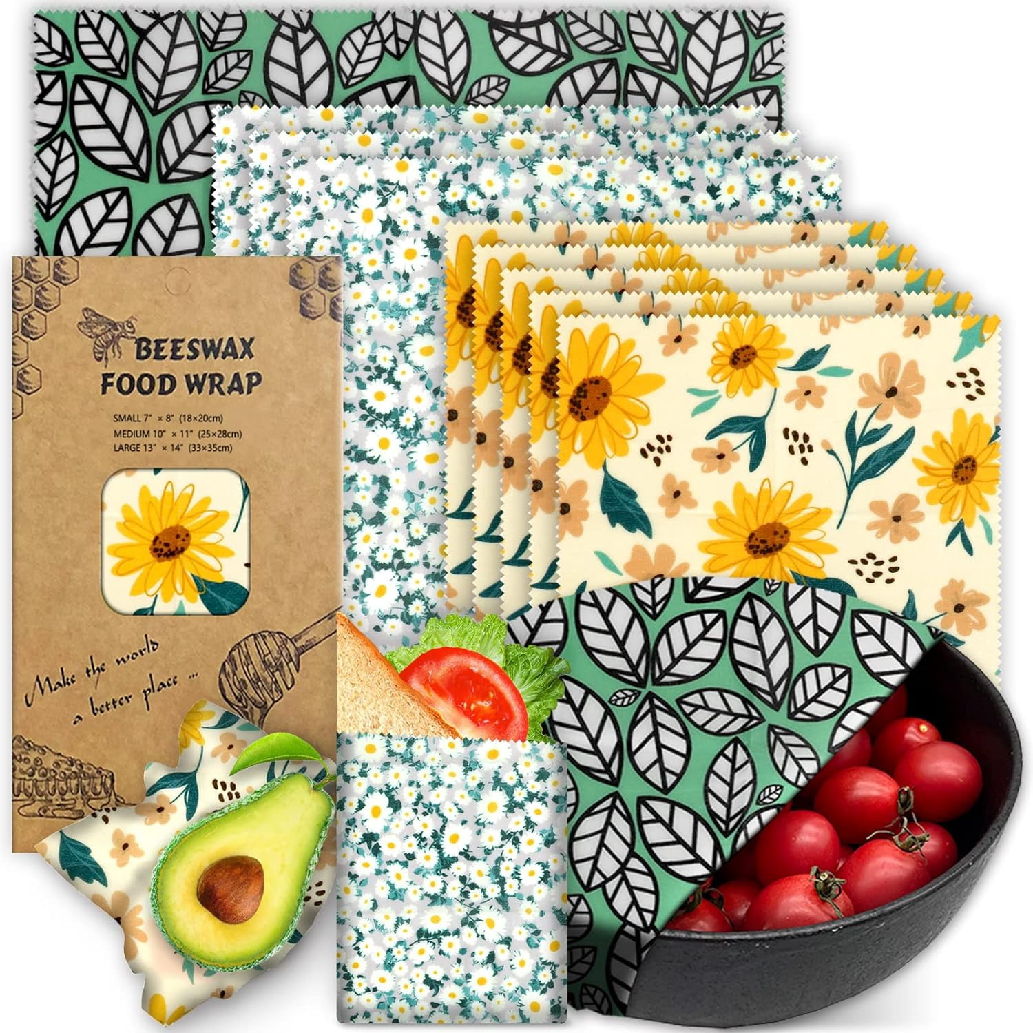 Beeswax Wrap, 9 Pack Eco-Friendly Beeswax Wraps for Food Storage ...