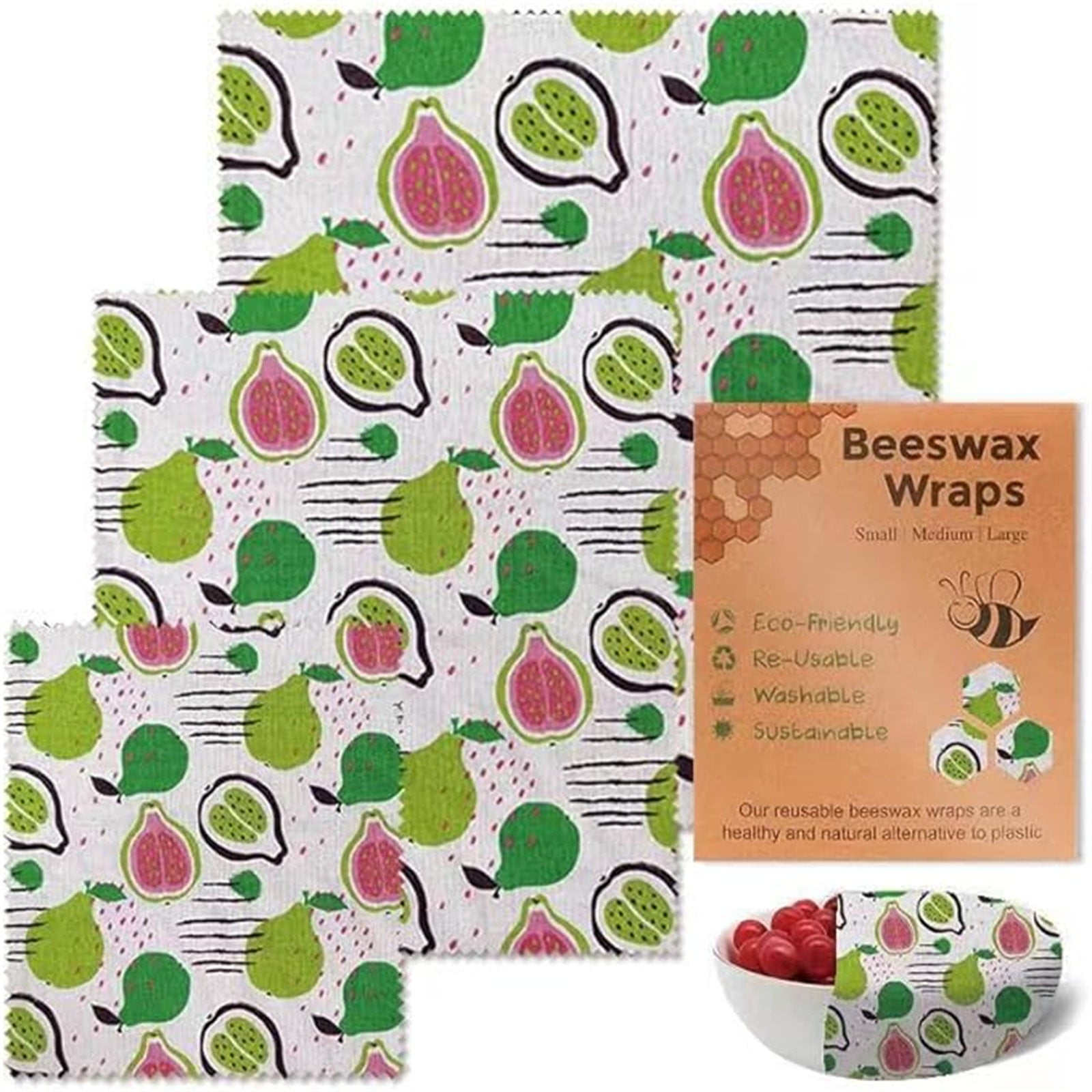 Beeswax Wraps for Food 3 Reusable Food Sheets for Fruits and Vegetables ...