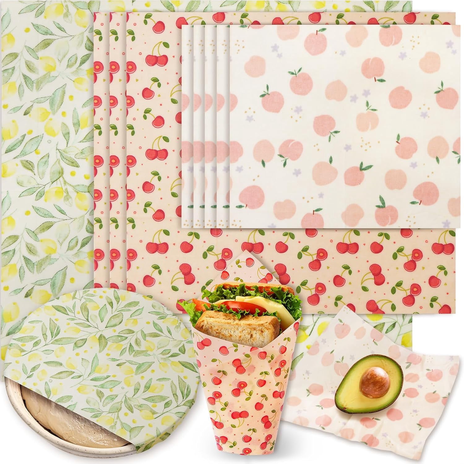 Beeswax Wraps for Food, 9 Pack Reusable Bees Wax Wraps, Zero Waste ...