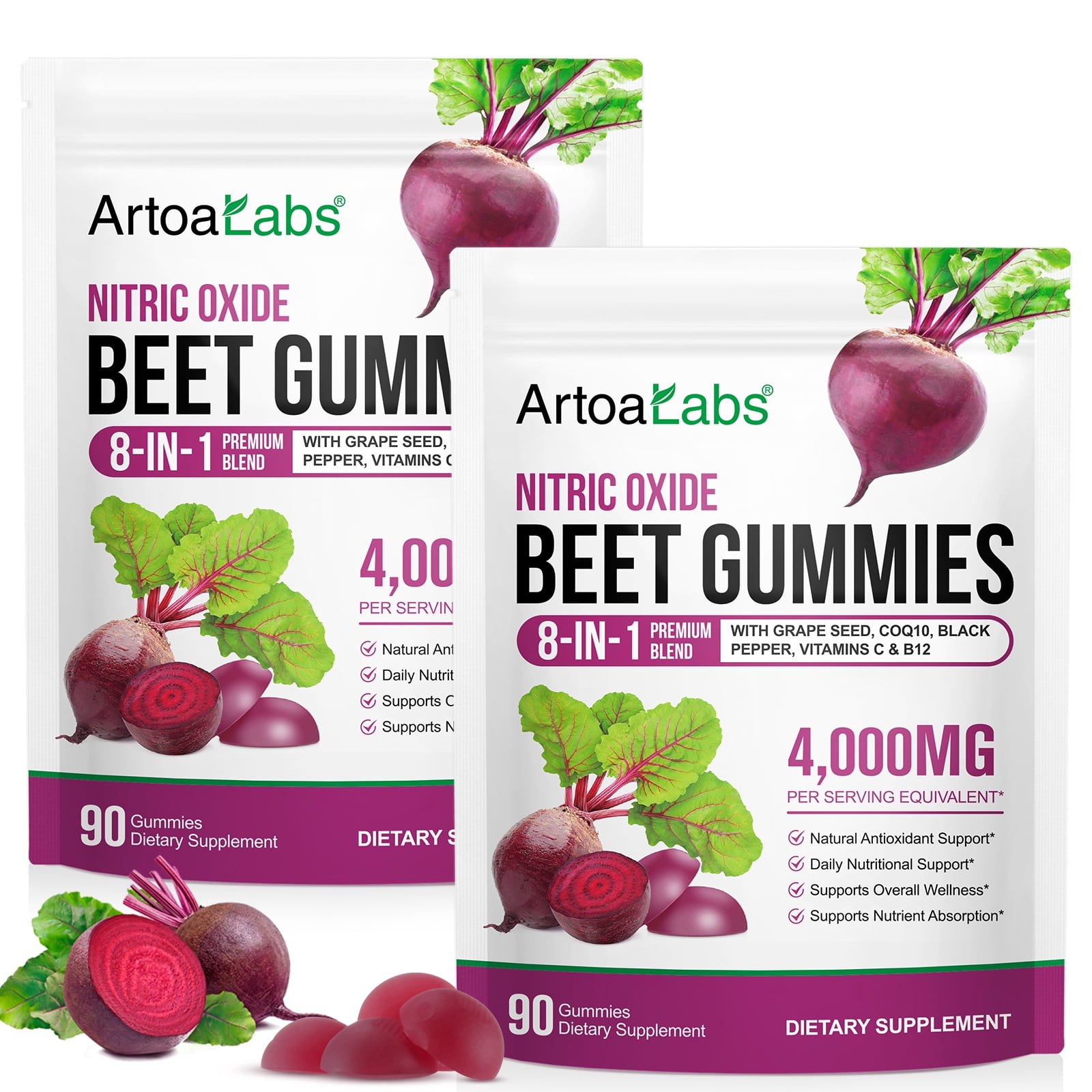 Beet Gummies with Grape Seed, COQ10 and Vitamins C & B12, 4000mg, 180 ...