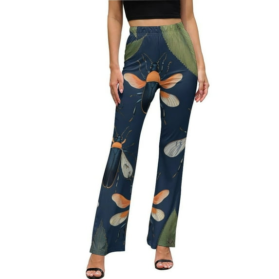 Beetle Leaf Pattern High Waisted Casual Flared Trousers Summer Home ...