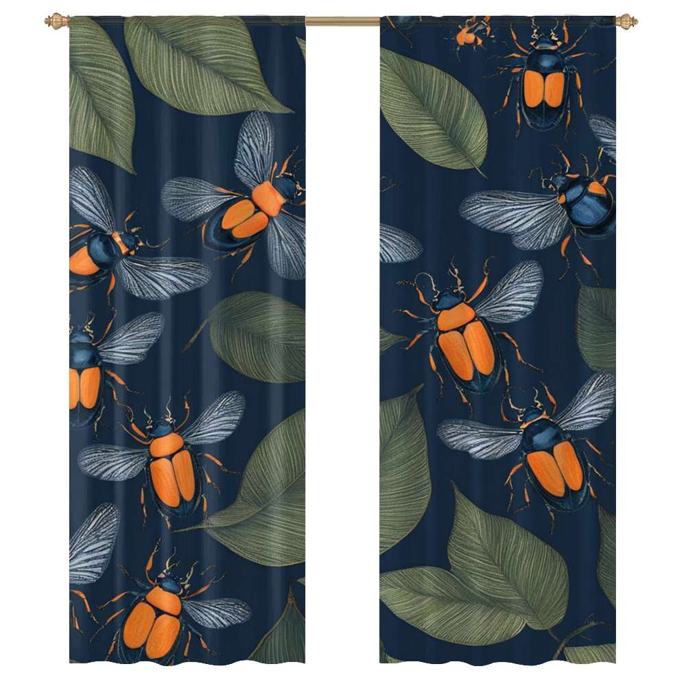 Beetle Leaf Pattern Tulle Curtains For Living Room Chiffon Sheer Voile ...
