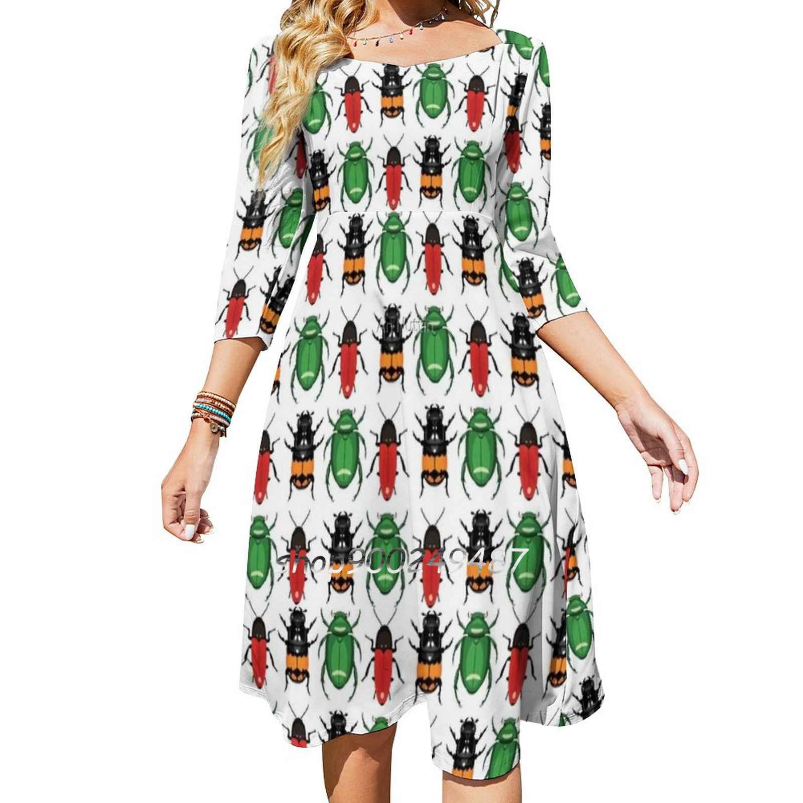Beetle Pattern Sweetheart Knot Flared Dress Fashion Design Large Size ...