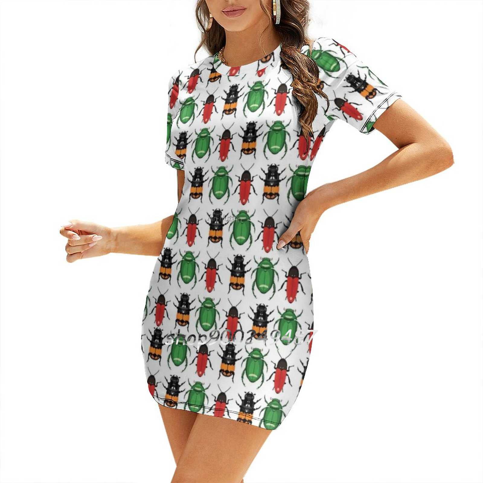 Beetle Pattern Sweetheart Knot Flared Dress Fashion Design Large Size ...