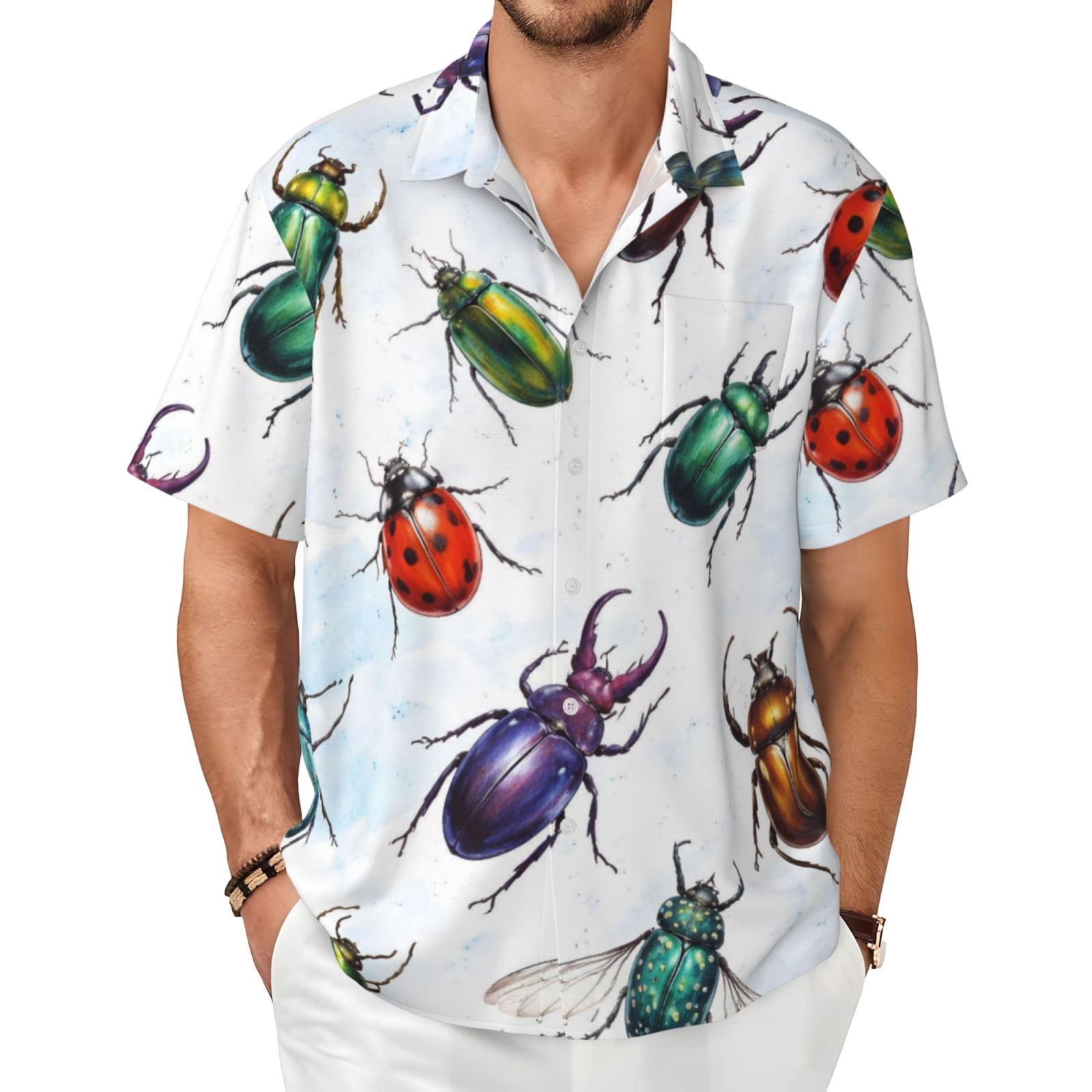Beetle Pattern Vintage Insect Men'S Short-Sleeved Shirts with All-Over ...