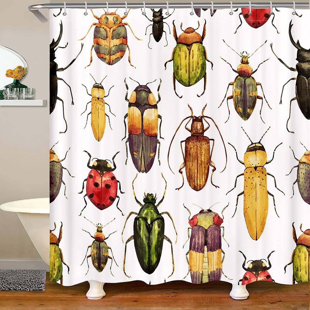 Beetle Shower Curtain for Girls Boys Colorful Beetles Decor Bathroom ...