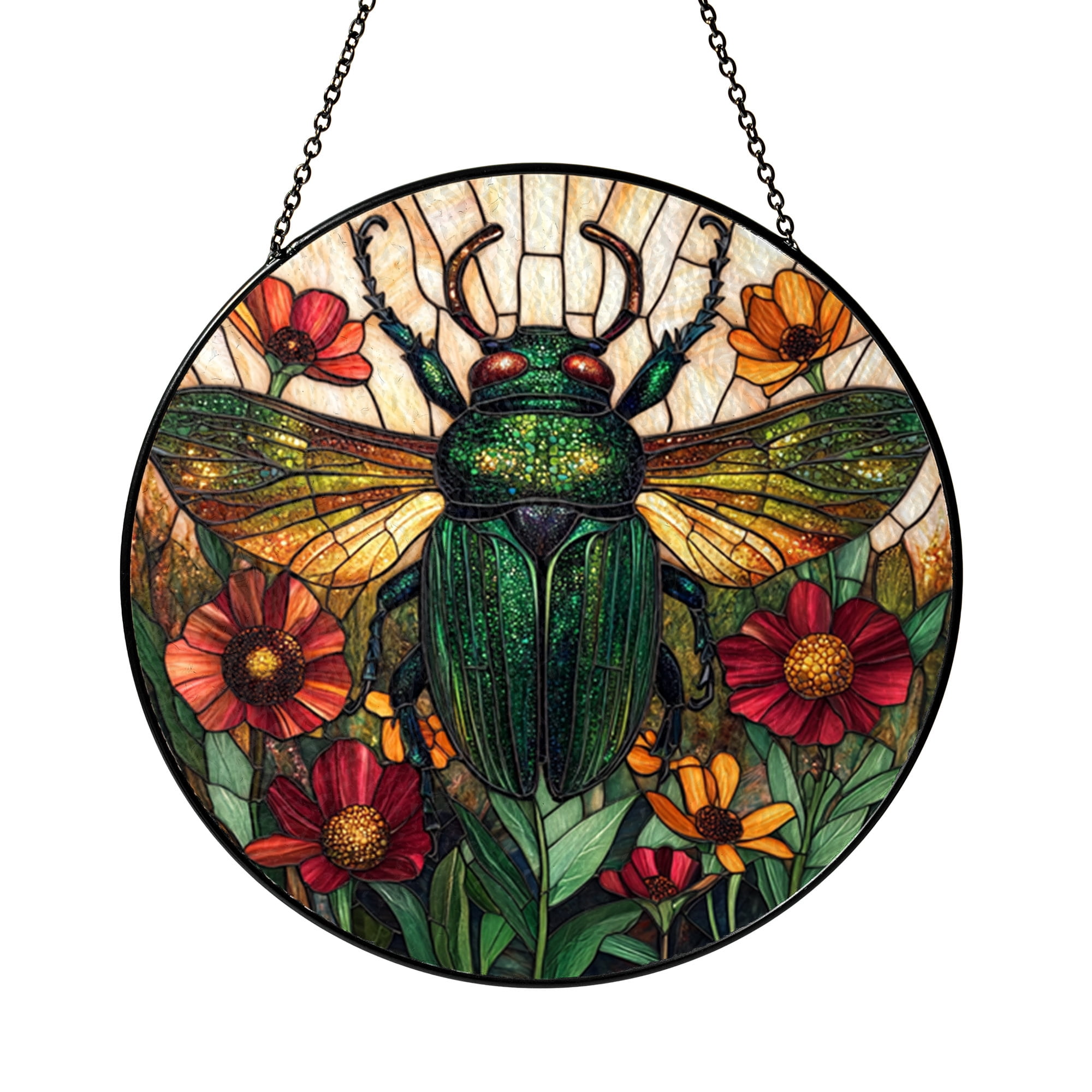 Beetle and Flowers Stained Glass Suncatcher – Gardener Window Hanging ...