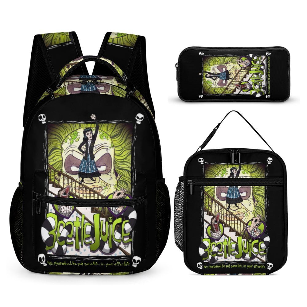 Beetlejuice 3 Piece Backpack Set School Bag Combination Travel Daypack ...