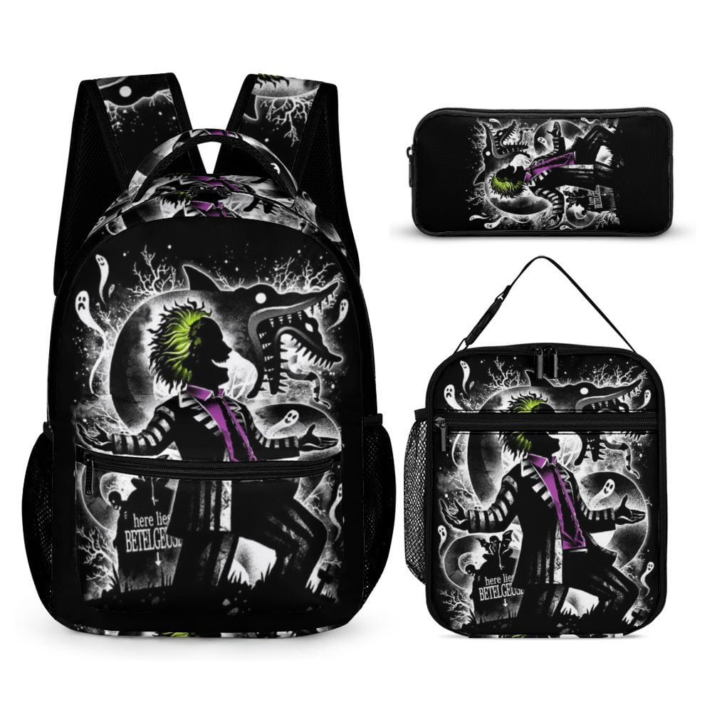 Beetlejuice 3 Piece Backpack Set School Bag Combination Travel Daypack ...