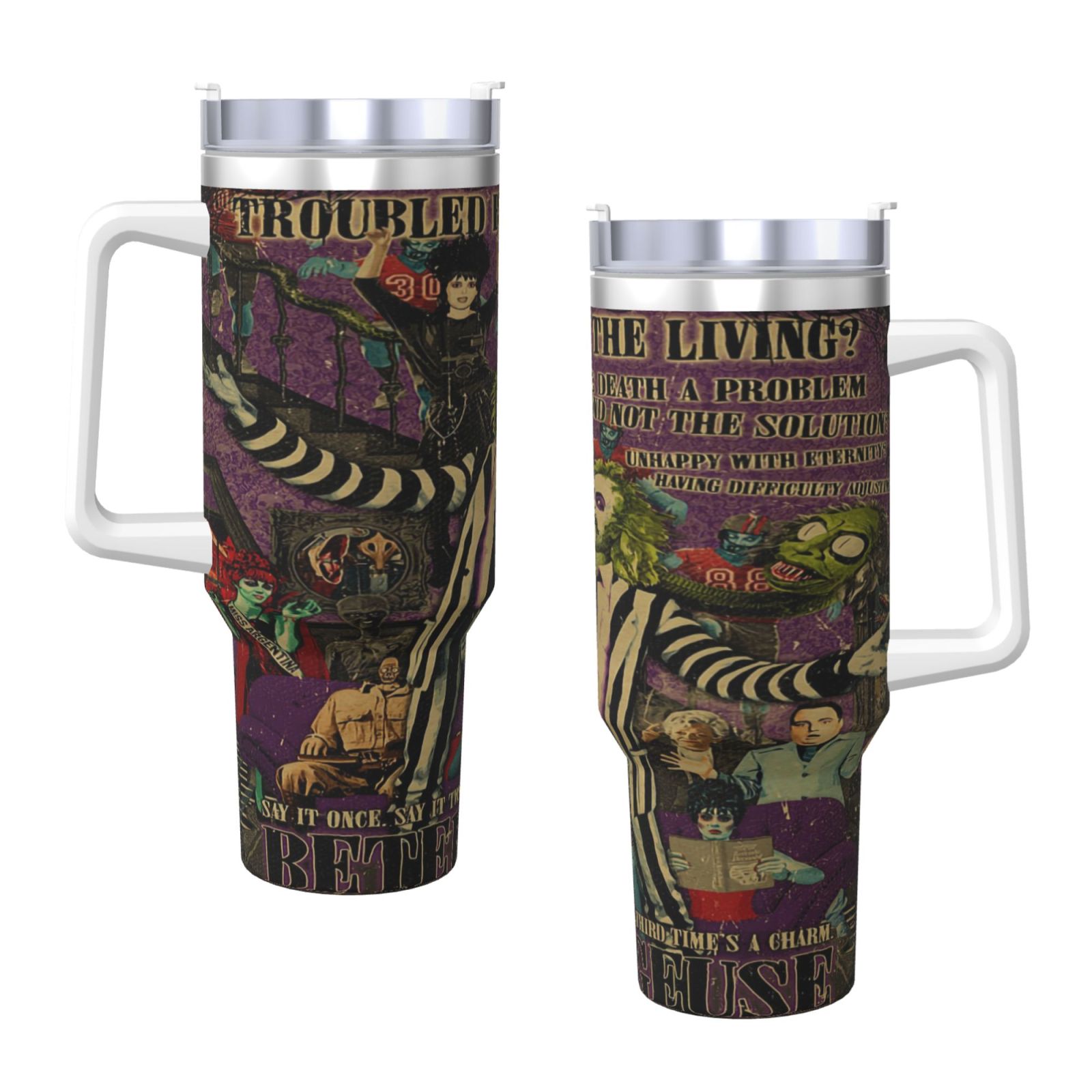 Beetlejuice 40 Oz Tumbler With Handle And Straw Double Wall Stainless Steel Sublimation Tumbler ...