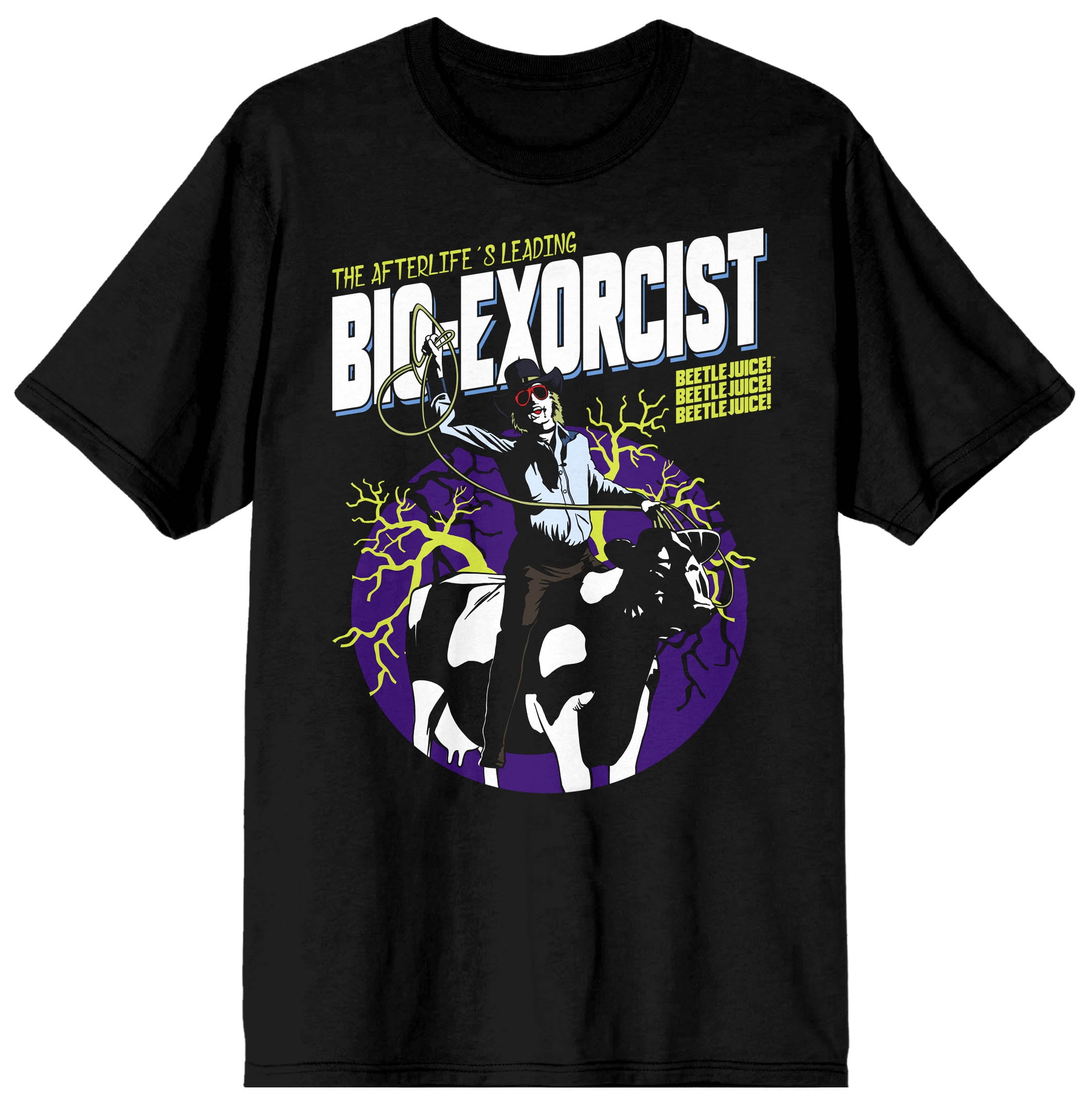 Beetlejuice Afterlife's Leading Bio Exorcist Men's Neon on Black Crew T ...