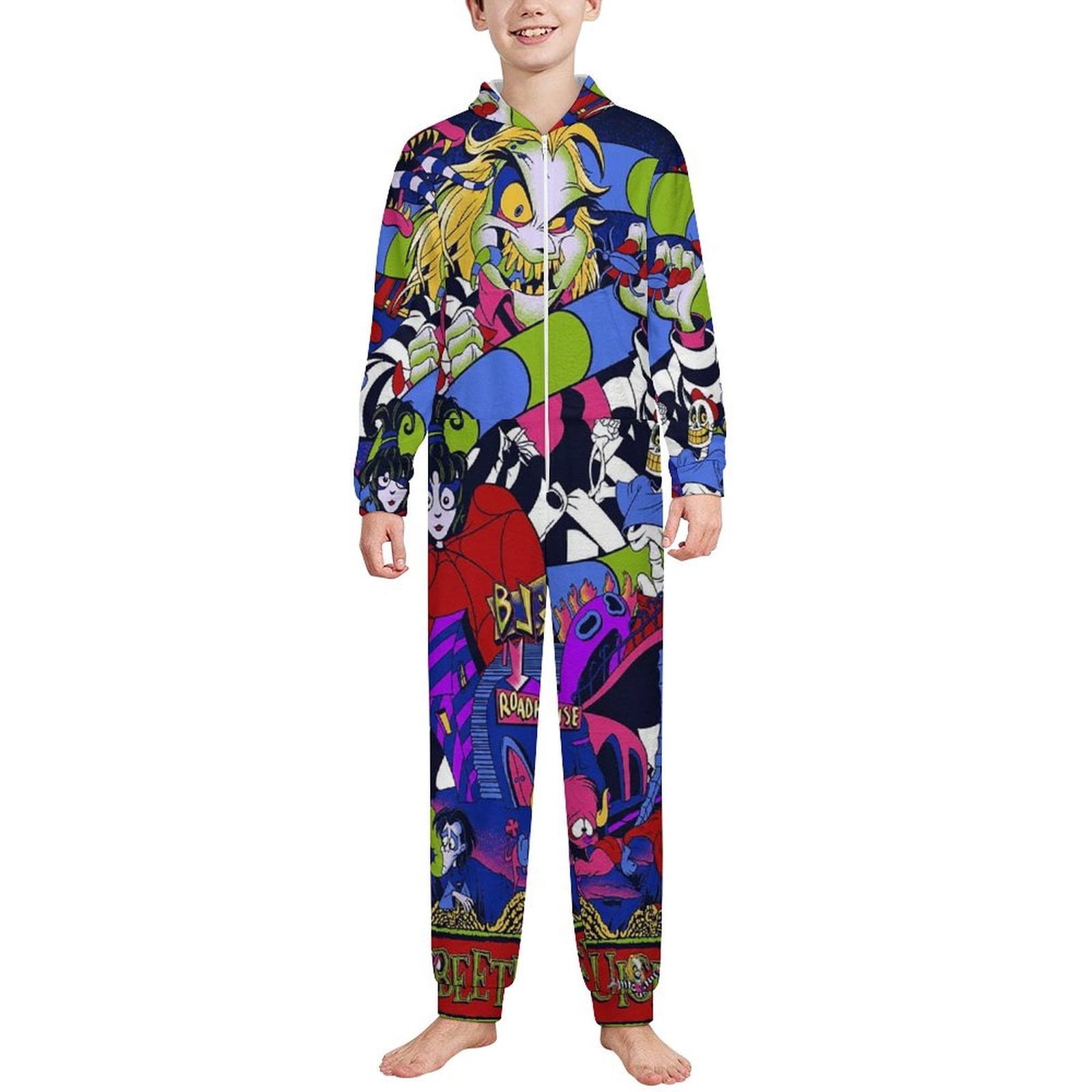 Beetlejuice Beetlejuice Kids One Piece Pajama Hooded Union Suit PJs ...