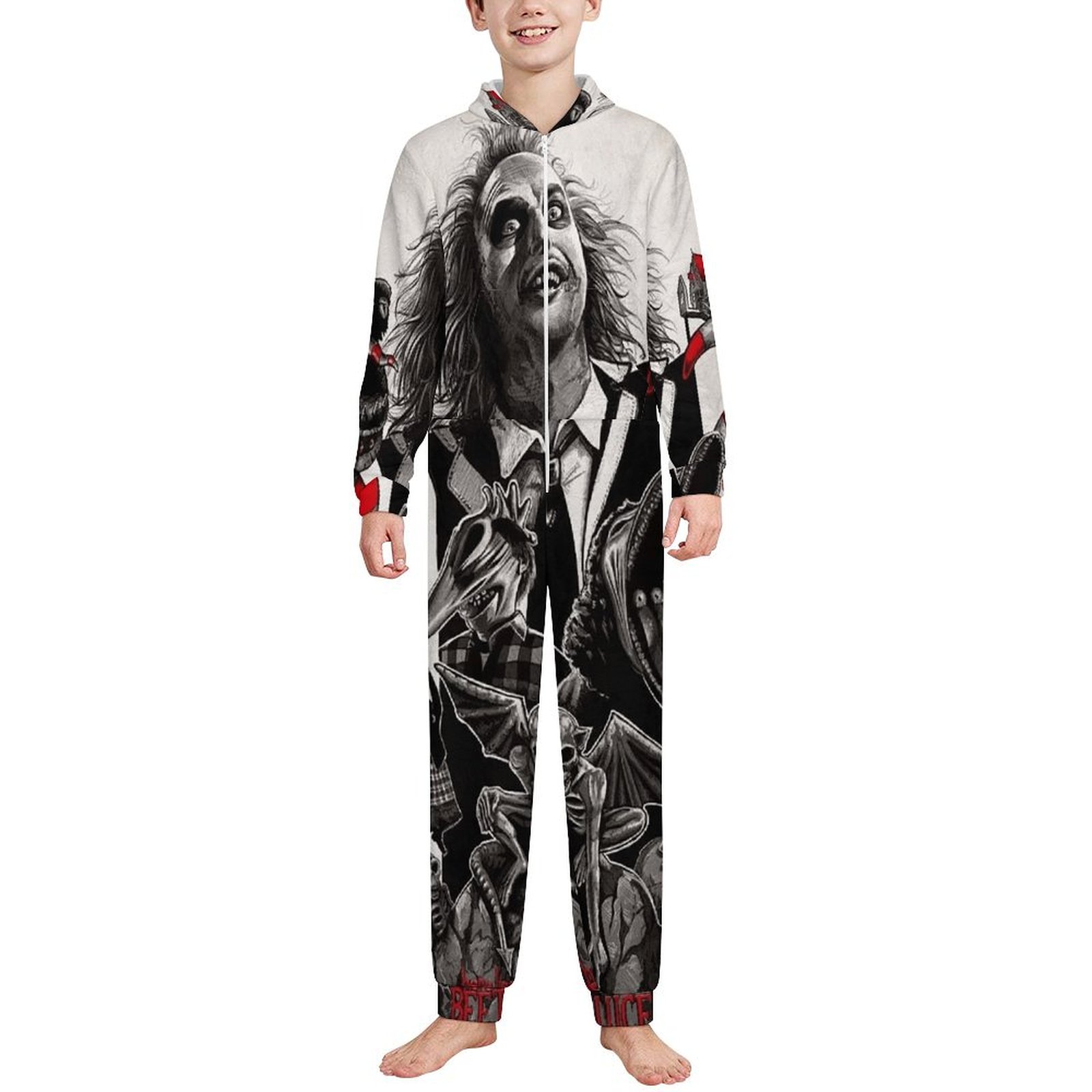 Beetlejuice Beetlejuice Kids One Piece Pajama Hooded Union Suit PJs ...