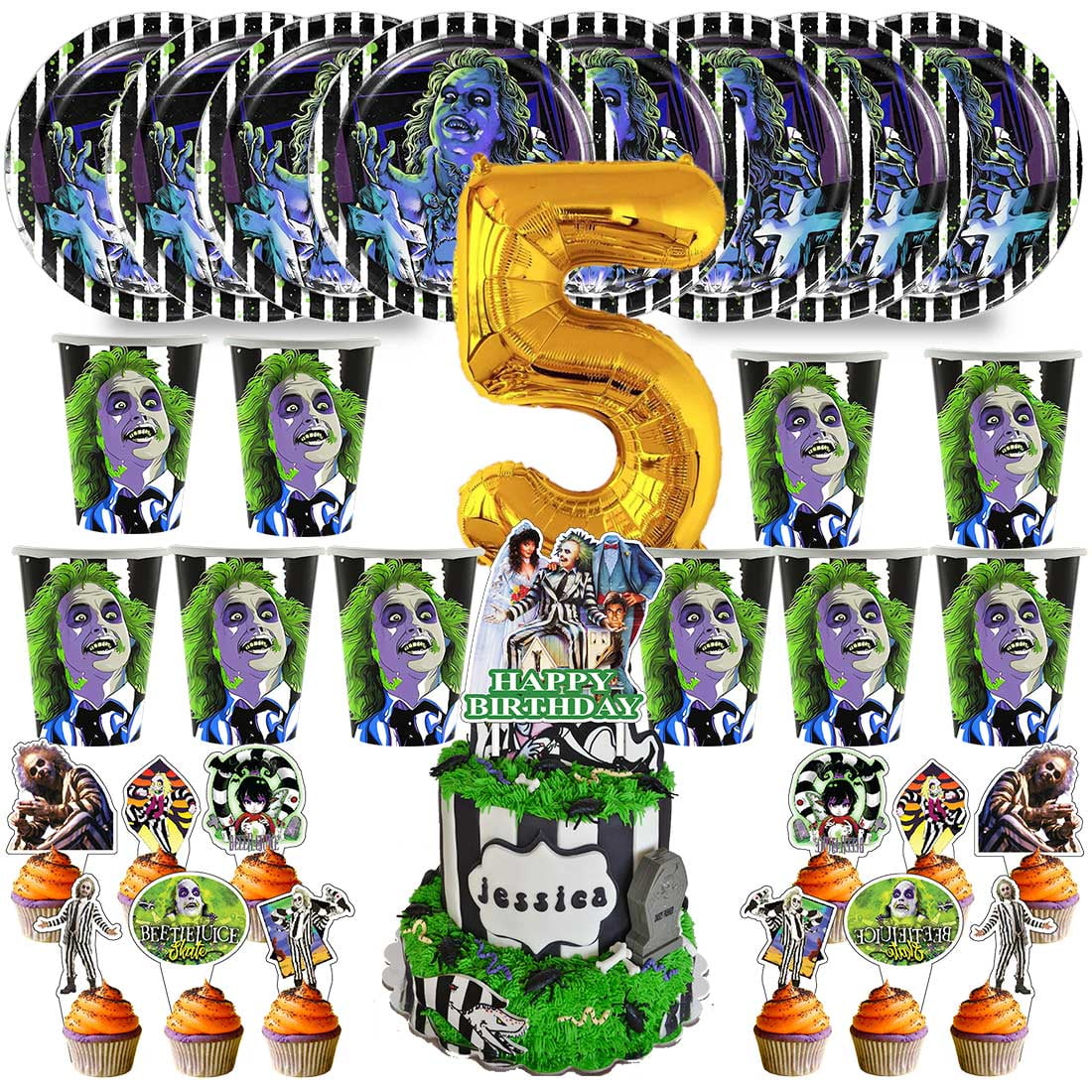 Beetlejuice Birthday 5th Cups Party Supplies Plates Fans Decorations ...
